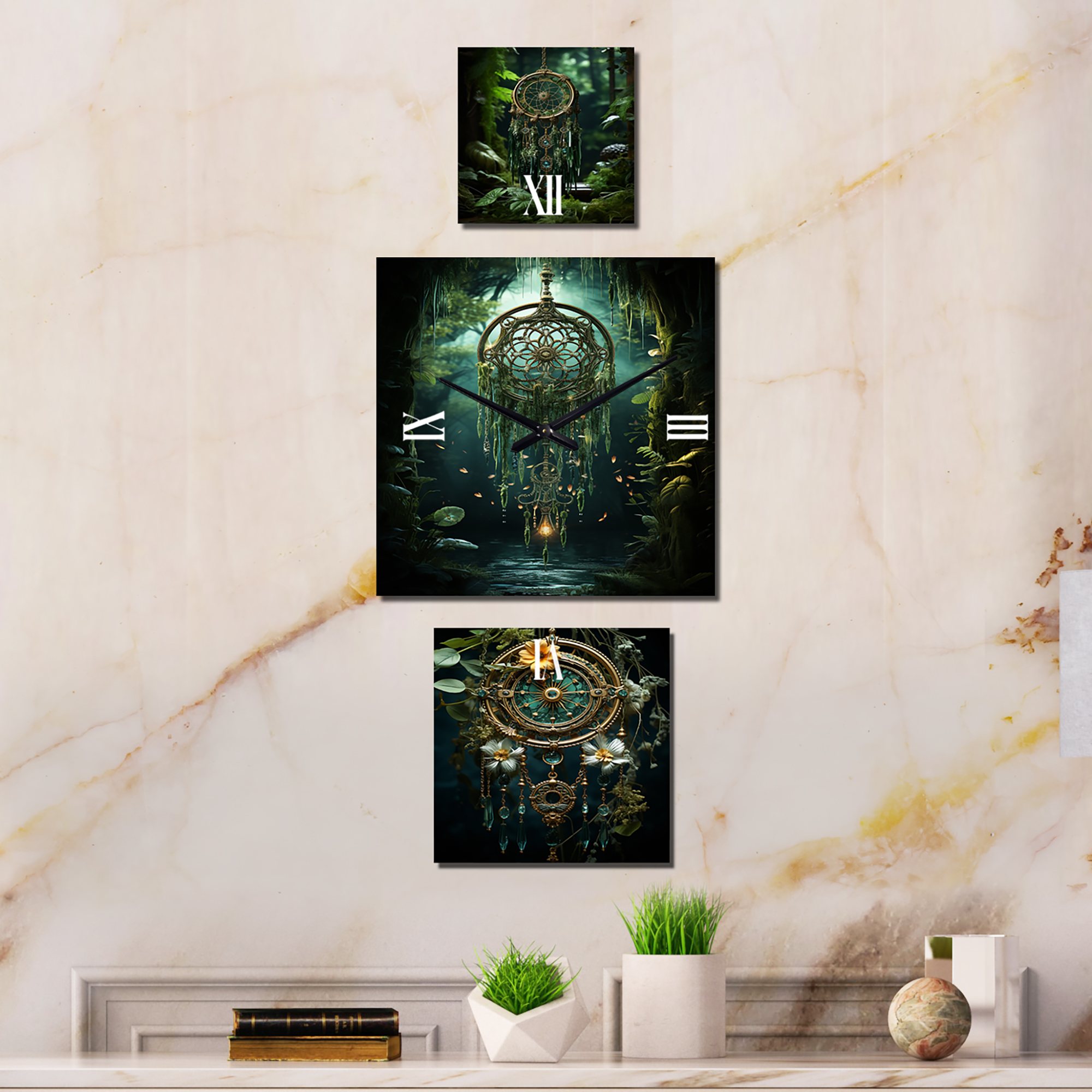 Designart "Oasis of Black and Green Dreamcatcher" Dream Catcher ...