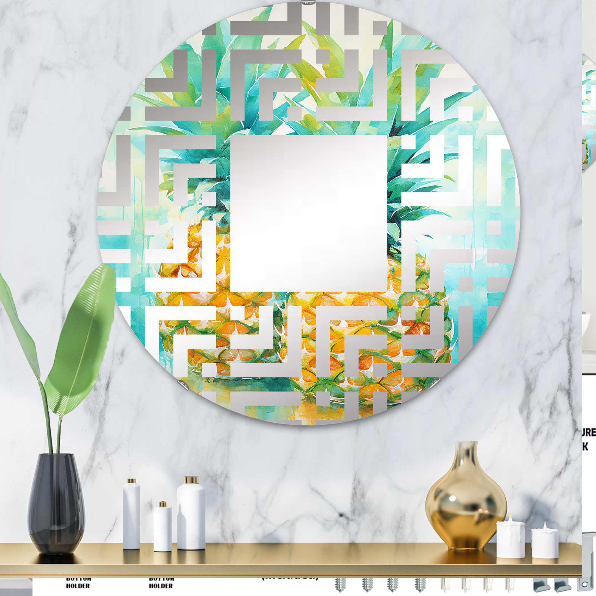 Designart "Oasis of Exotic Pineapples III" Pineapples Maze Round Wall ...