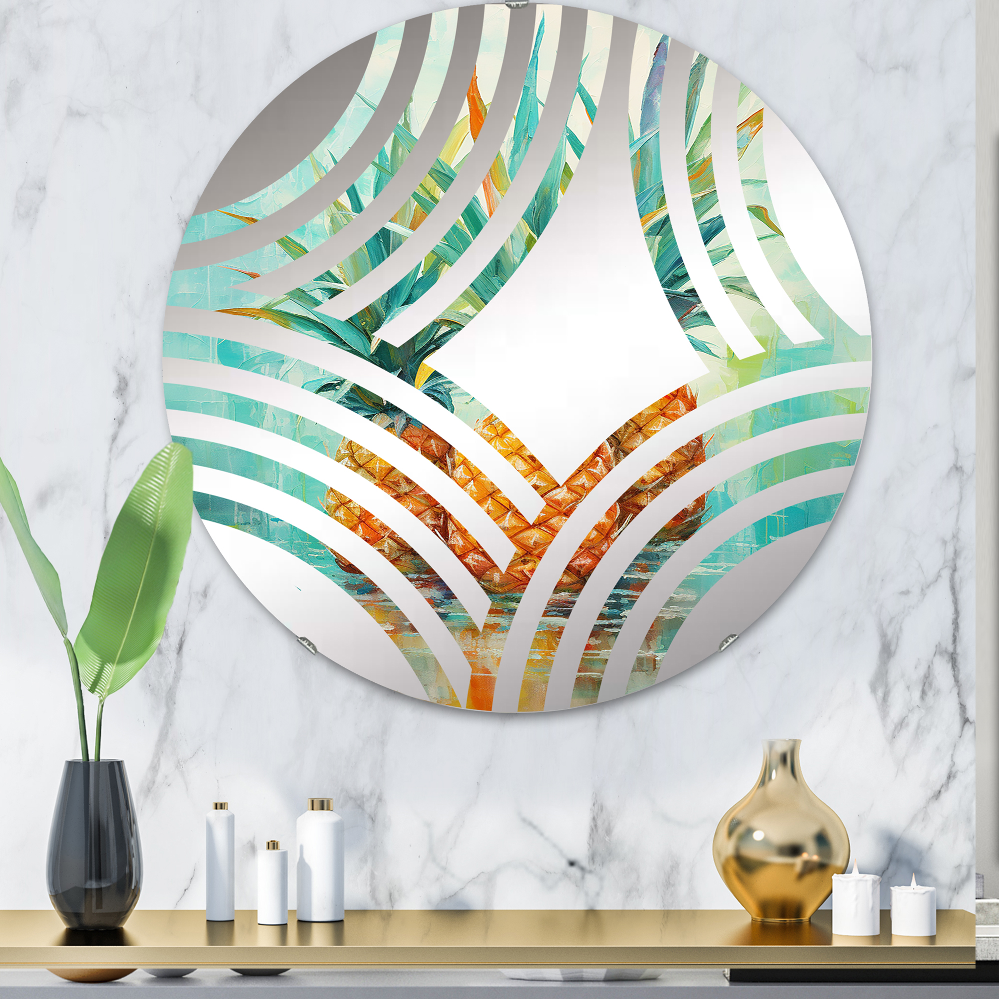 Designart "Oasis of Exotic Pineapples" Pineapples Baptist Fan Round ...