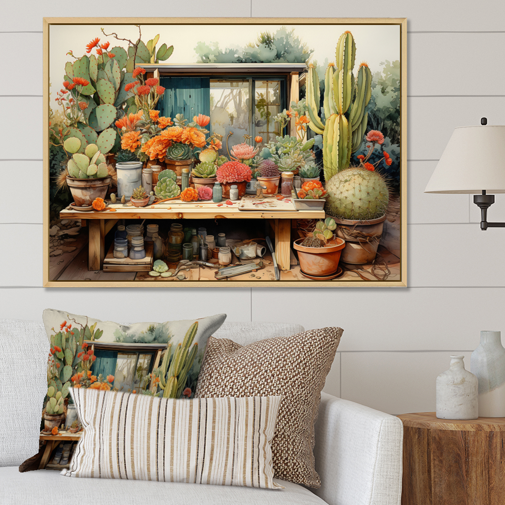 Designart "Oasis Impasto Mexico Cactus wall art III" Floral Floater ...