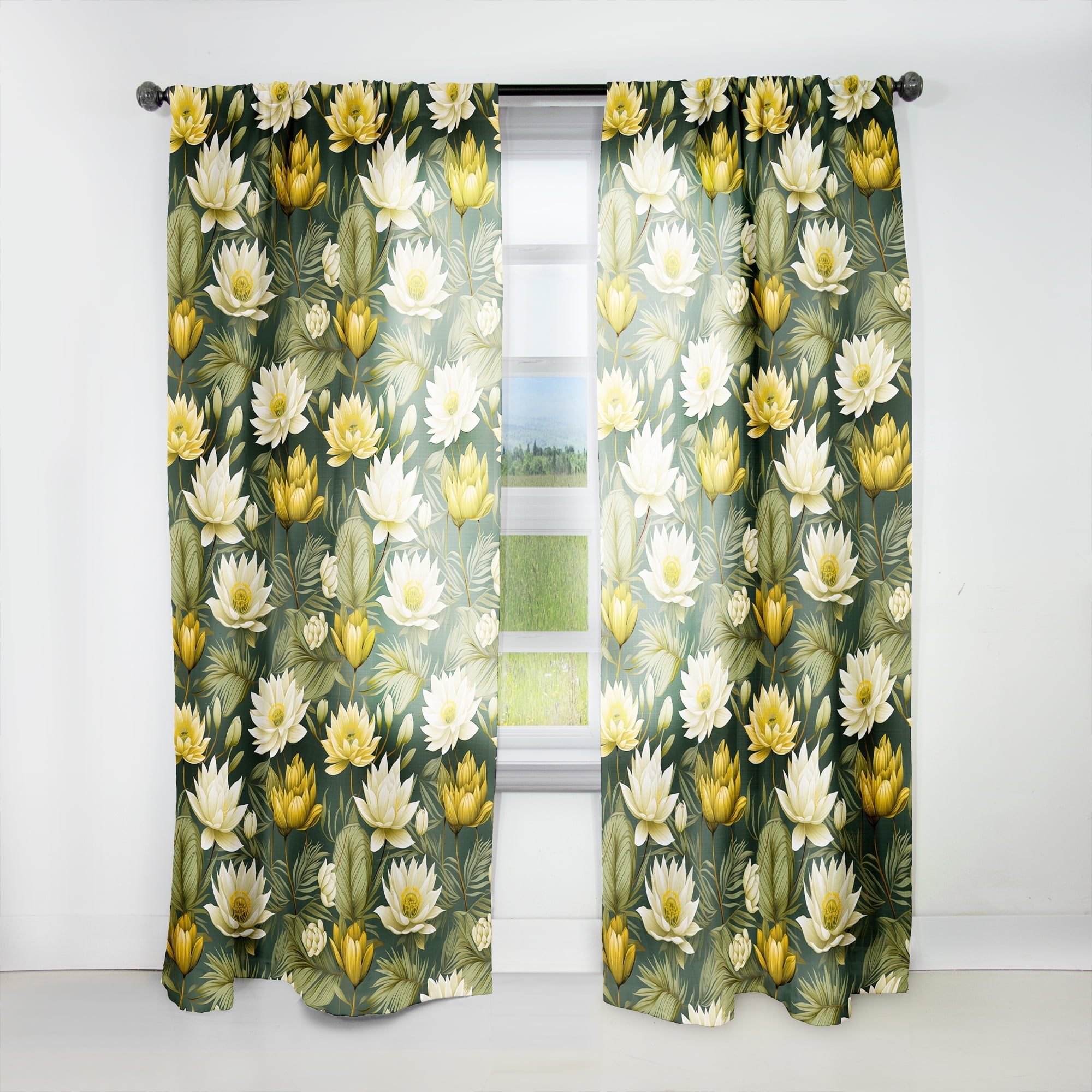 Designart "Oasis Of White And Green Peonies" Botanical Room Darkening ...