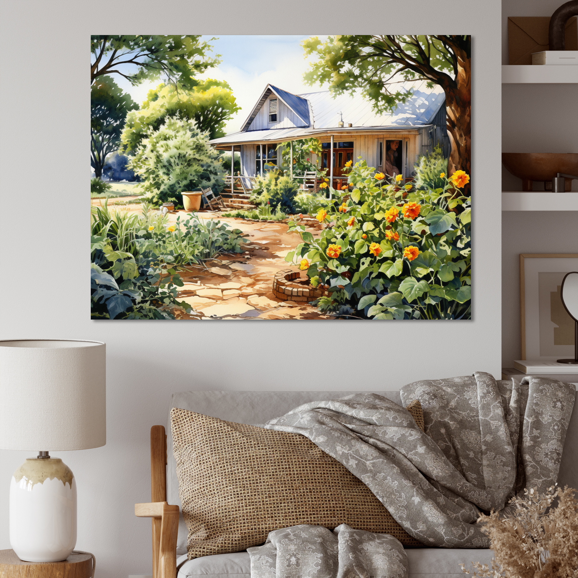 Designart "Oasis in the Farmhouse Frontyard II" Farm Canvas Wall Art ...