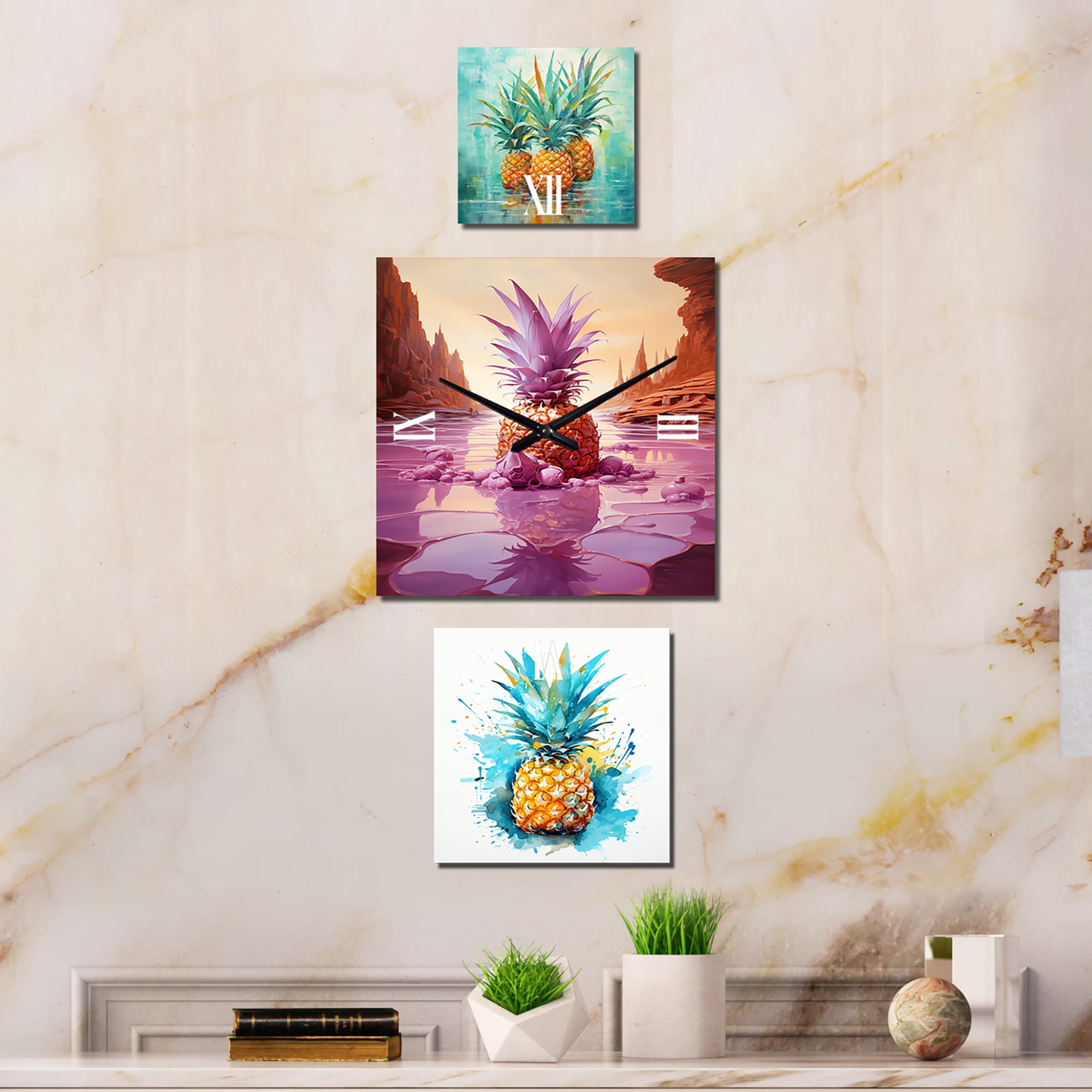 Designart "Oasis of Exotic Pineapples" Pineapples Oversized Wall Clock ...