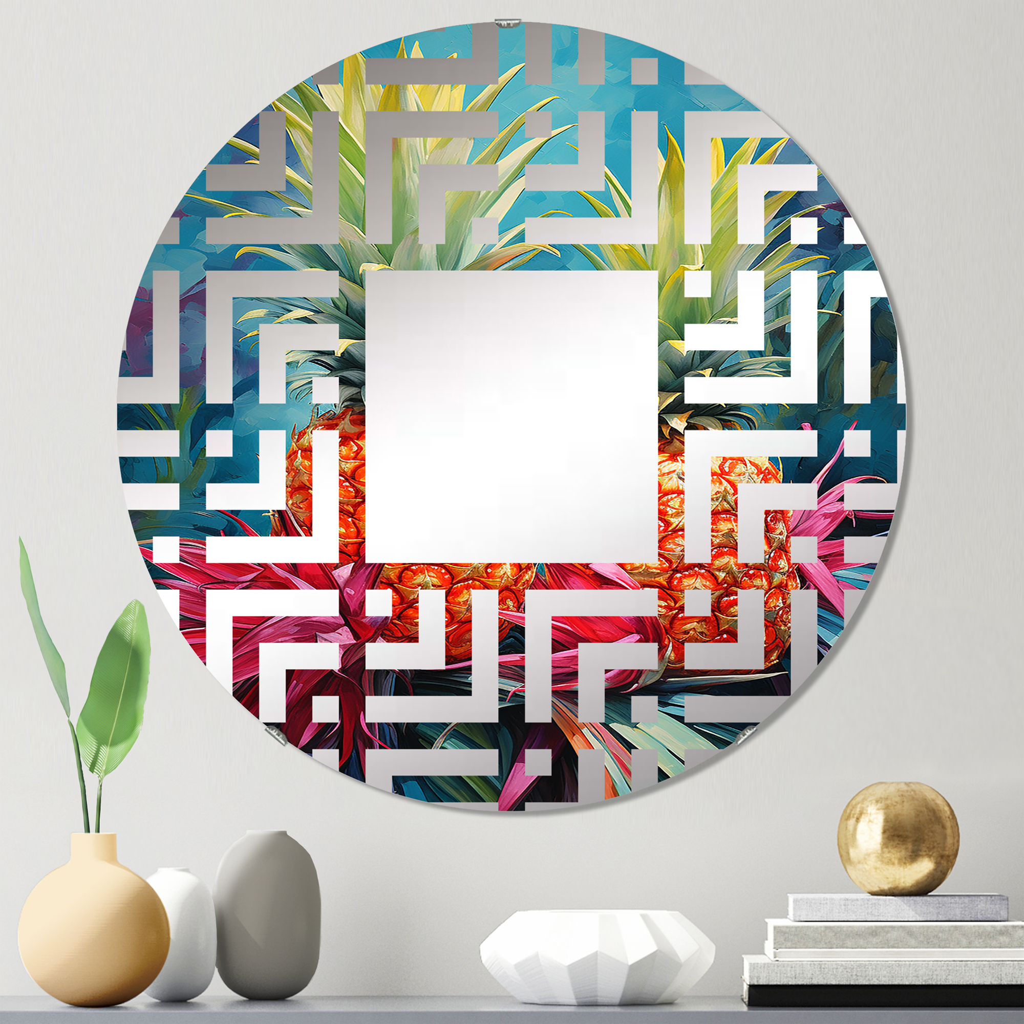 Designart "Oasis of Tropical Pineapples" Pineapples Maze Round Wall ...