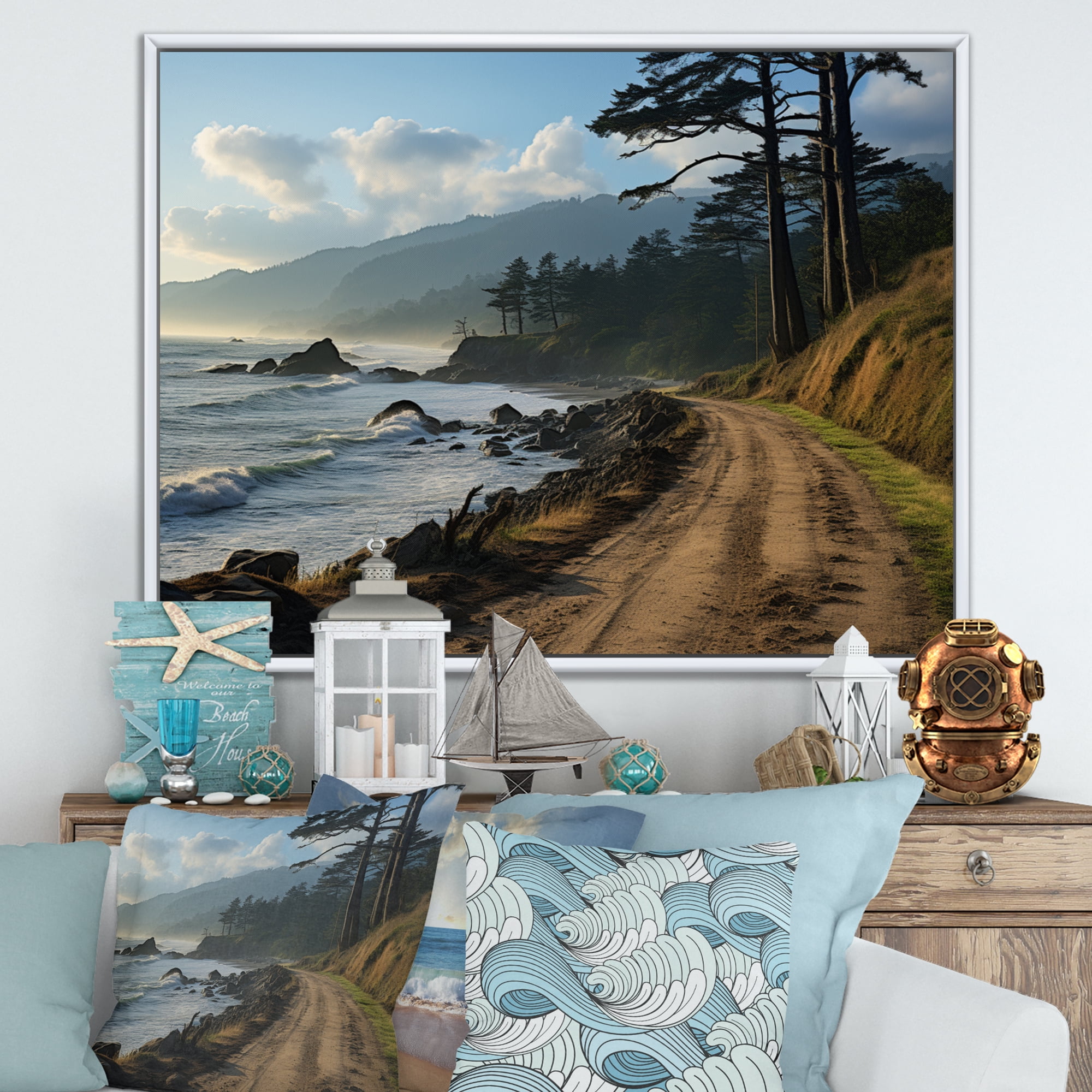 Designart "Ocean Escape Beach Photo II" Nautical & Beach Floater Framed ...