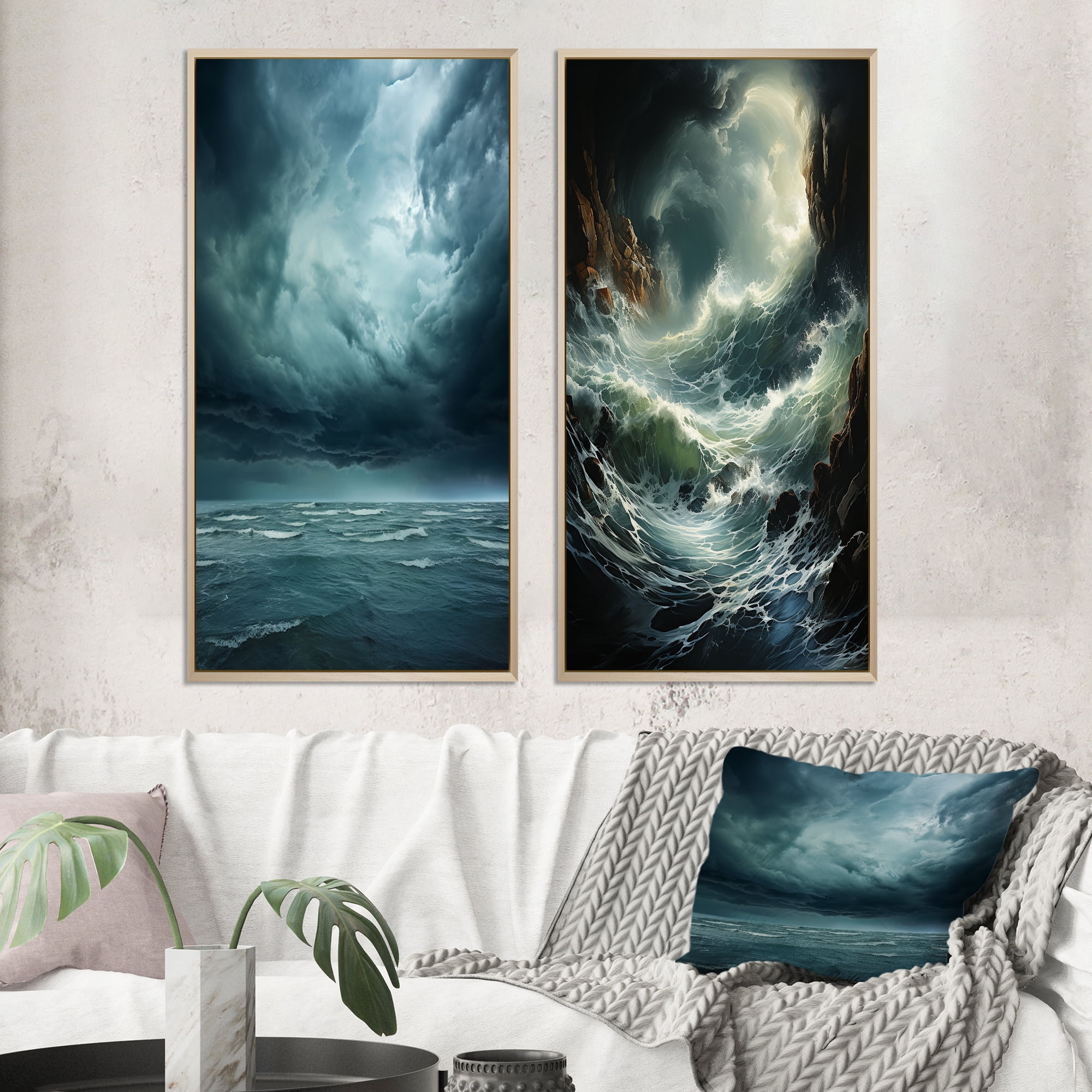 Designart "Ocean Storm euphony I" Storms Framed Wall Art Set Of 2 ...