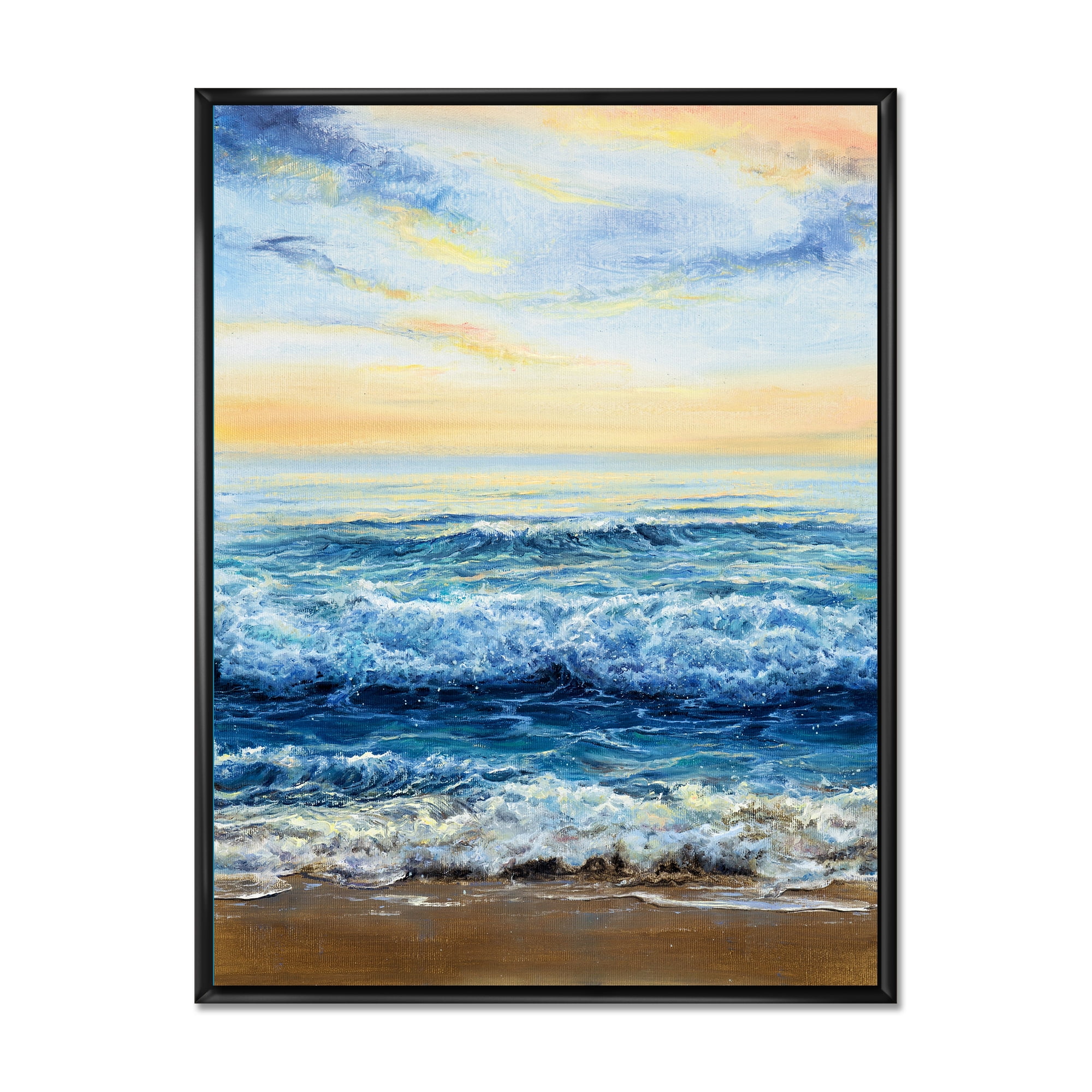 Designart 'Ocean Waves At Sunrise' Nautical & Coastal Framed Canvas ...