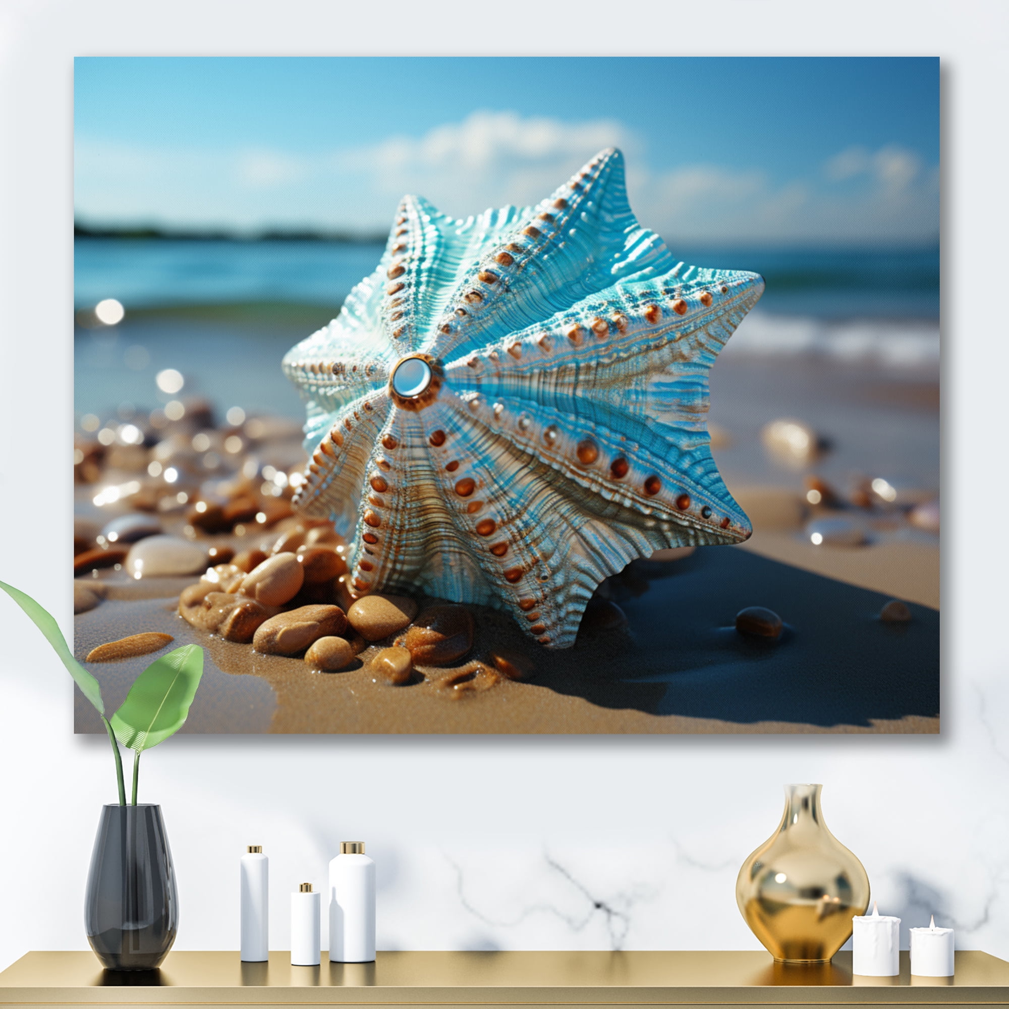 Designart "Ocean s Jewel Silver Seashell I" Animals Wall Decor ...