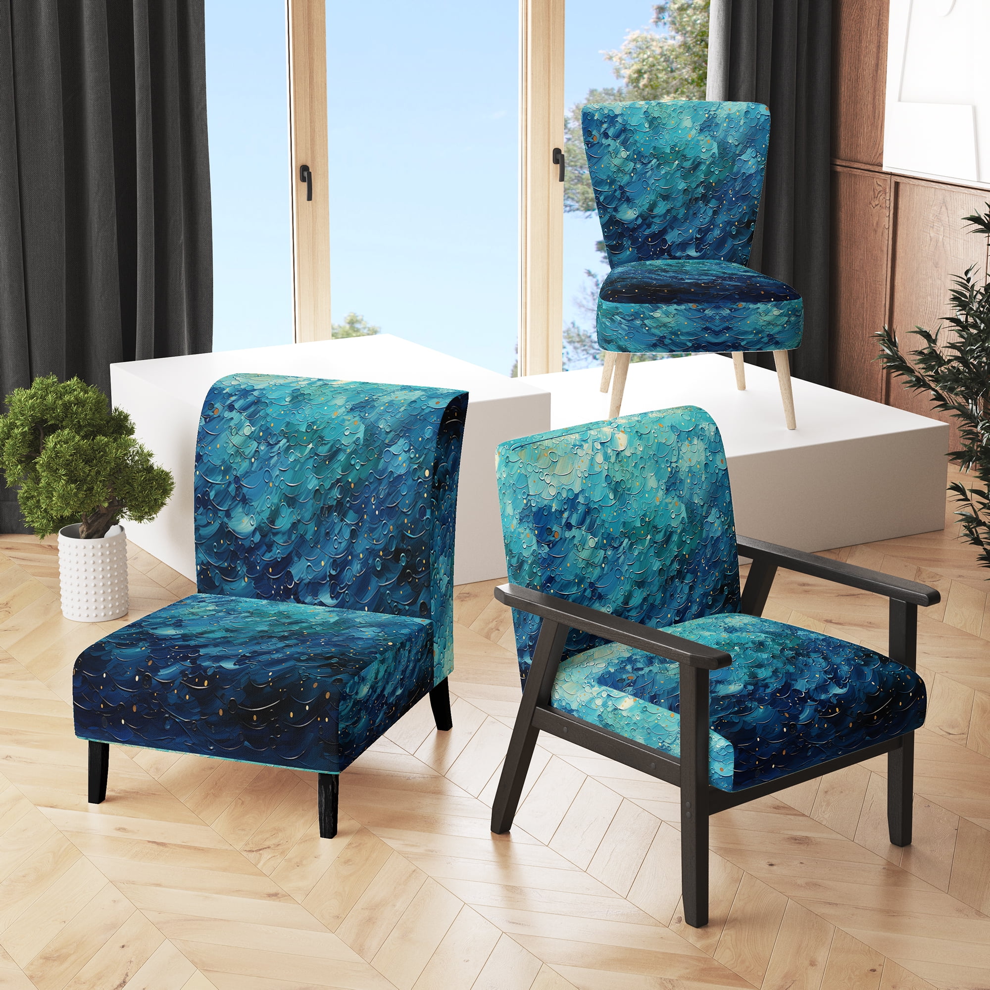 Designart "Oceanic Painting I" Teal Abstract Collages Upholstered ...