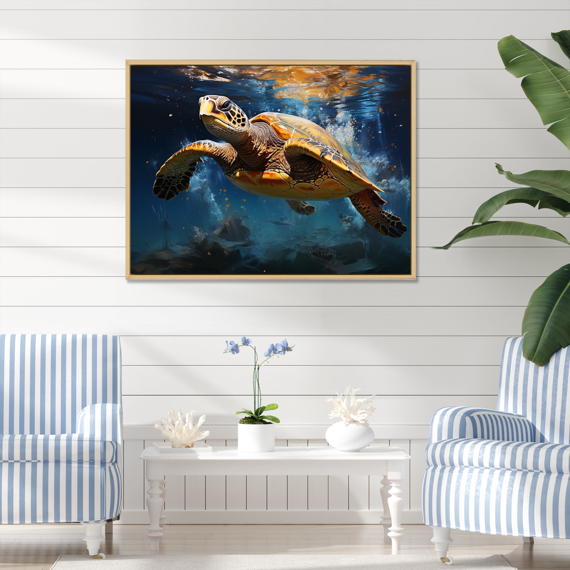 Designart "Oceanic Tranquility with Tidal Turtle II" Animals Framed ...