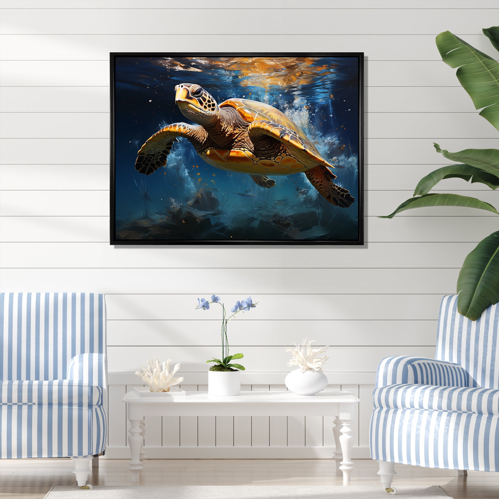 Designart "Oceanic Tranquility with Tidal Turtle II" Animals Framed ...