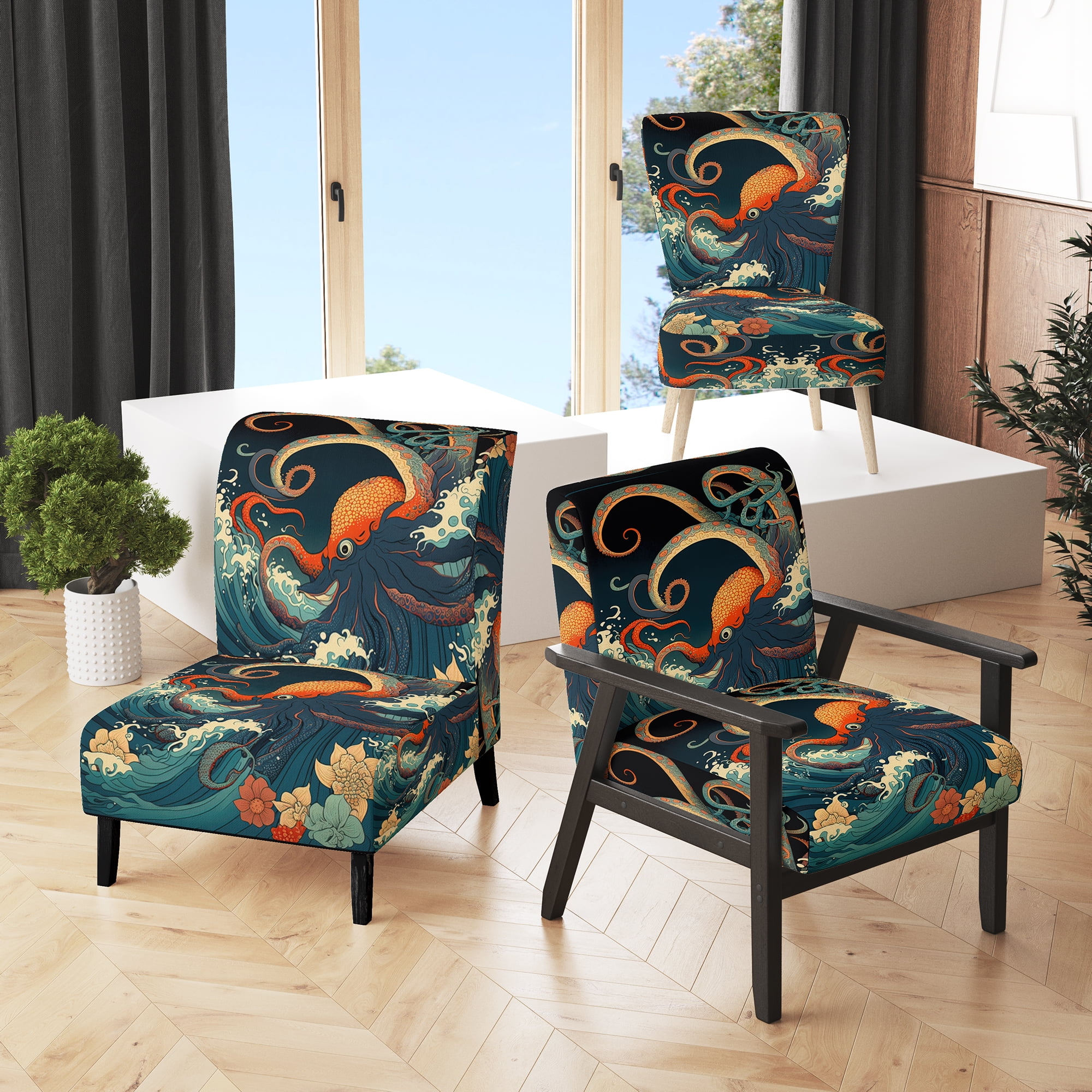 Designart "Octopus in a Japanese Landscape V" Blue Landscape & Nature ...
