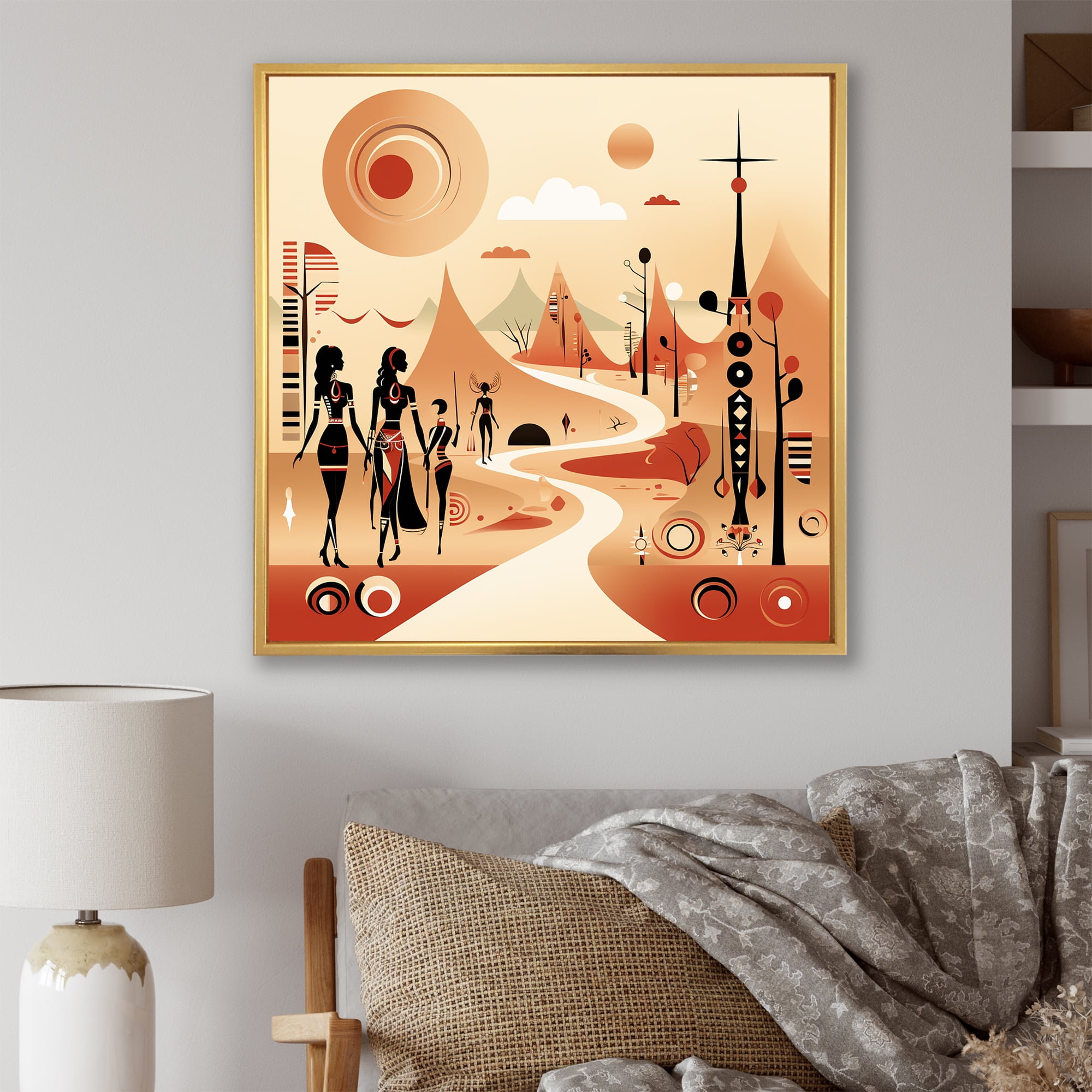 Designart "Odyssey of San Bushmen in Beige I" Animals Framed Wall Art ...