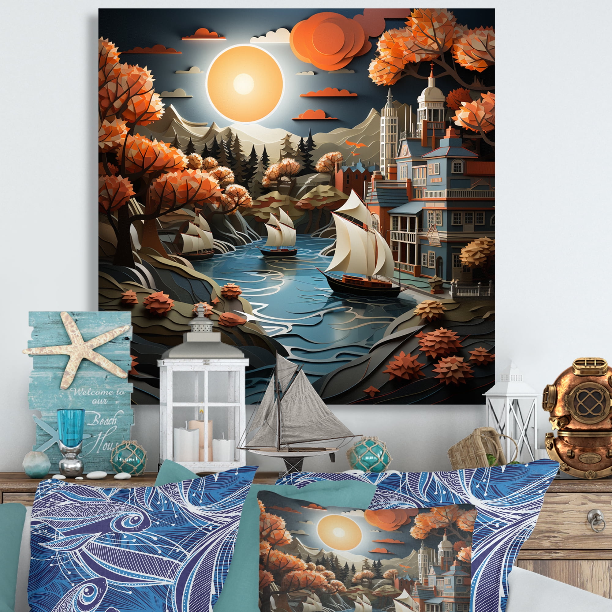 Designart "Of Adventure Port Port wall art III" Port Landscape Wall Art ...