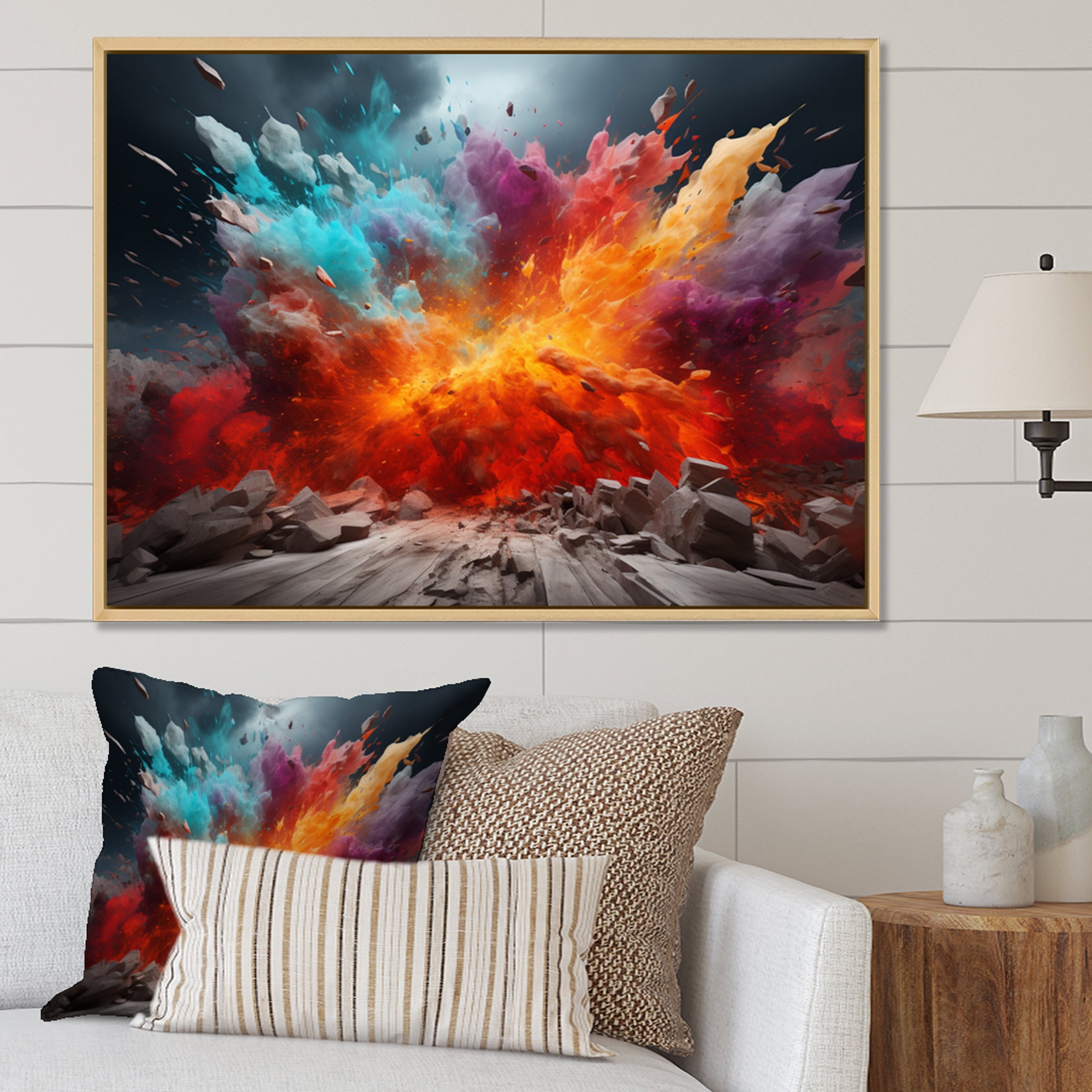 Designart "Of Color Geyser Burst painting" Landscapes Floater Framed ...