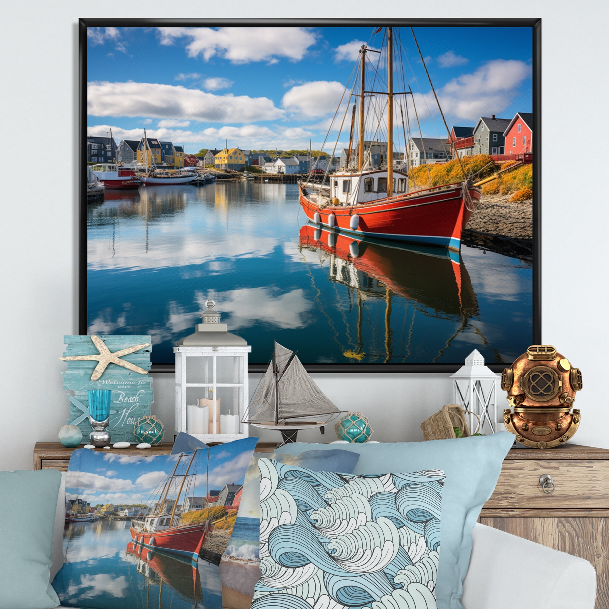 Designart "Of Dreams Port Port wall art" Nautical & Beach Floater ...