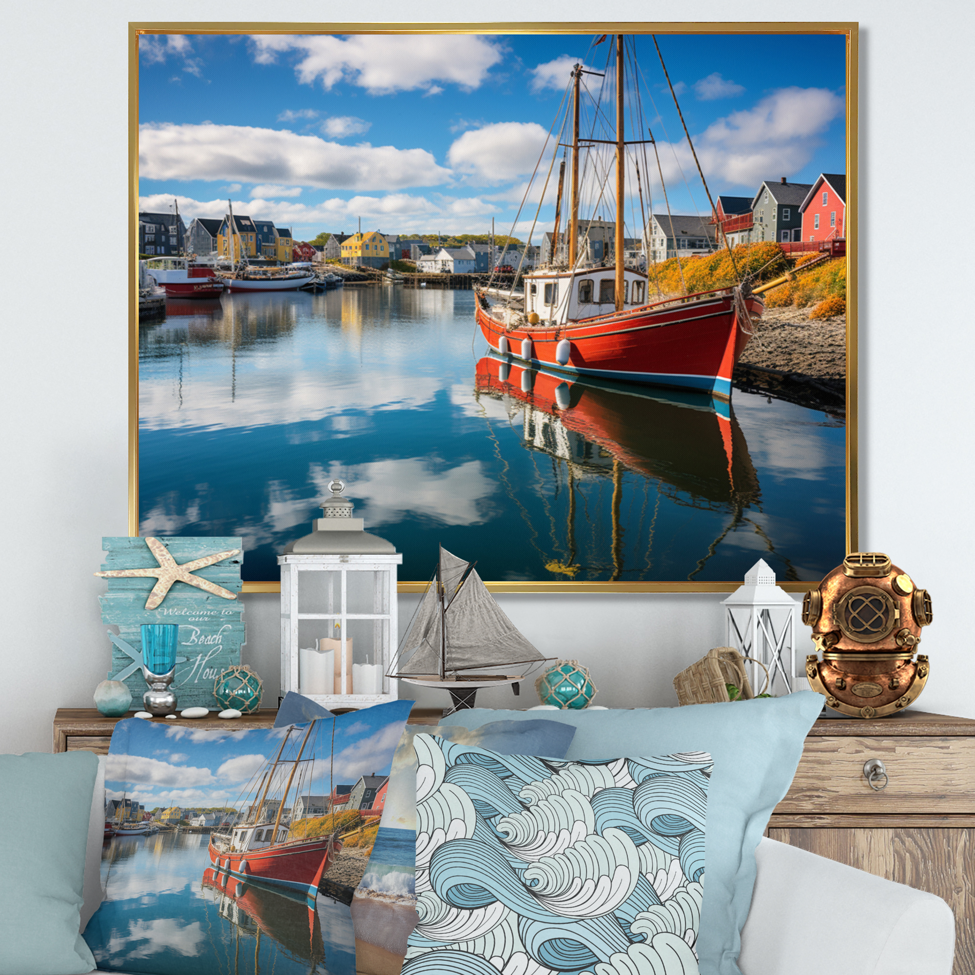 Designart "Of Dreams Port Port wall art" Nautical & Beach Floater ...