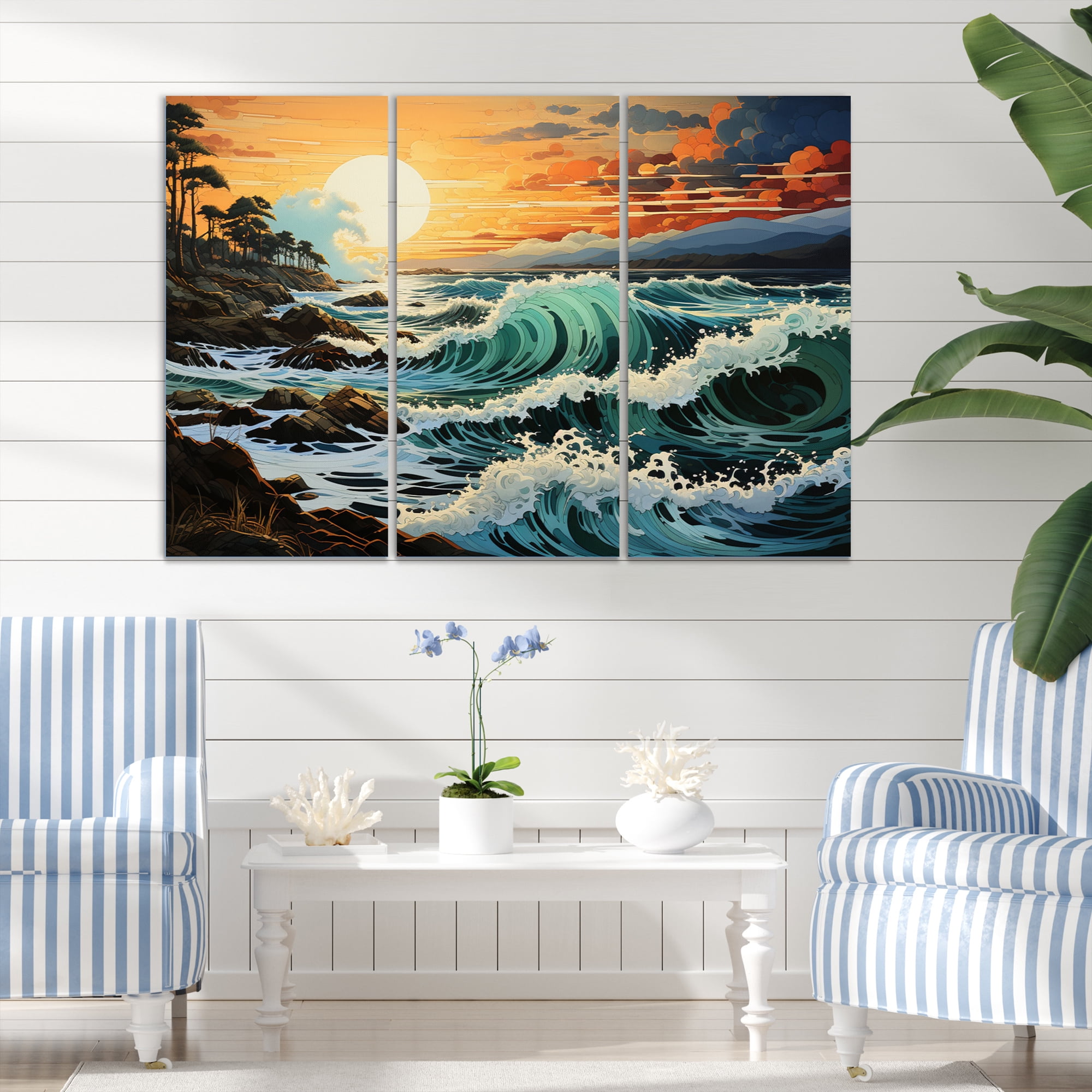 Designart "Of Wonder Coastal waves Waves painting II" Nautical & Beach ...
