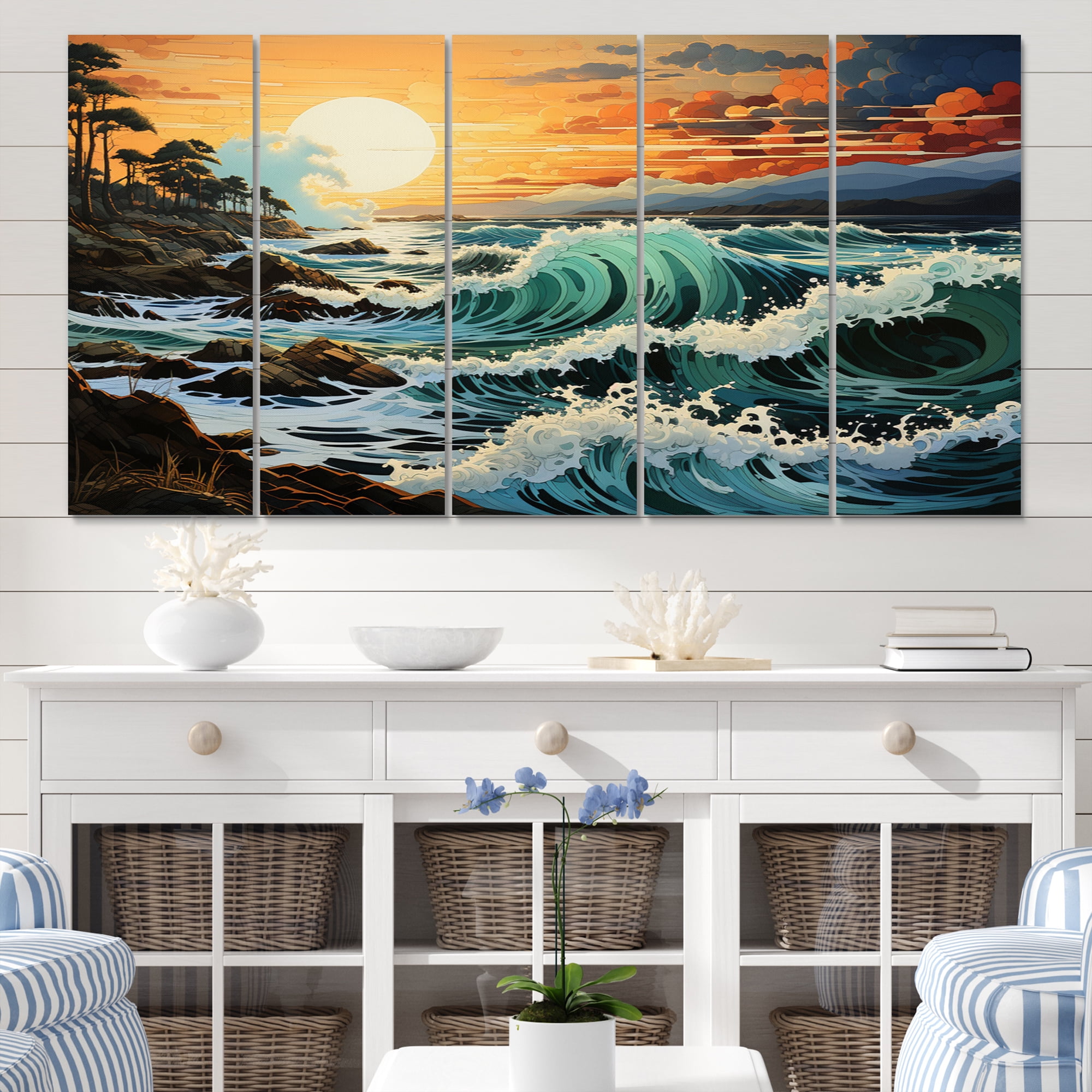 Designart "Of Wonder Coastal waves Waves painting II" Nautical & Beach ...