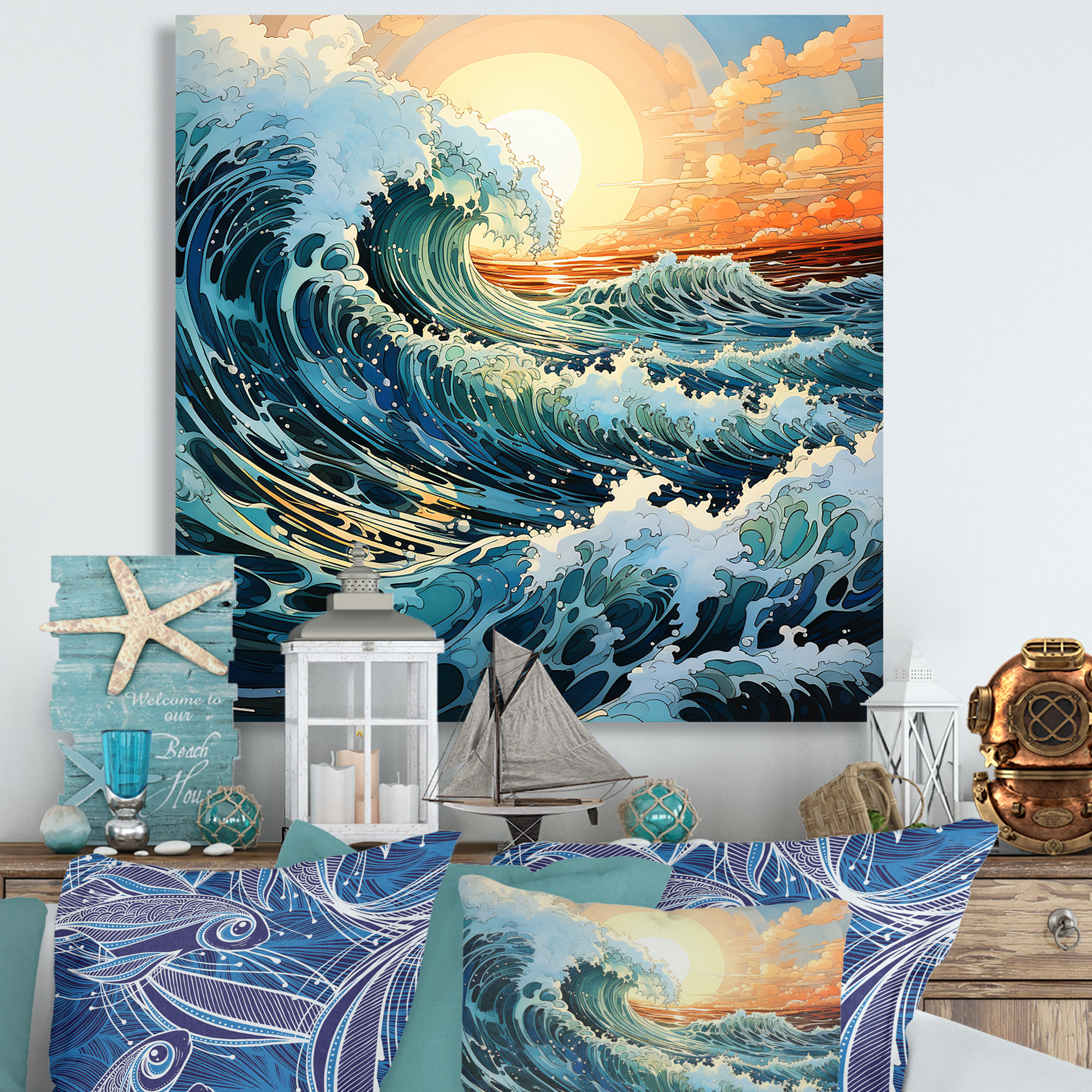 Designart "Of Wonder Coastal waves Waves painting V" Nautical & Beach ...