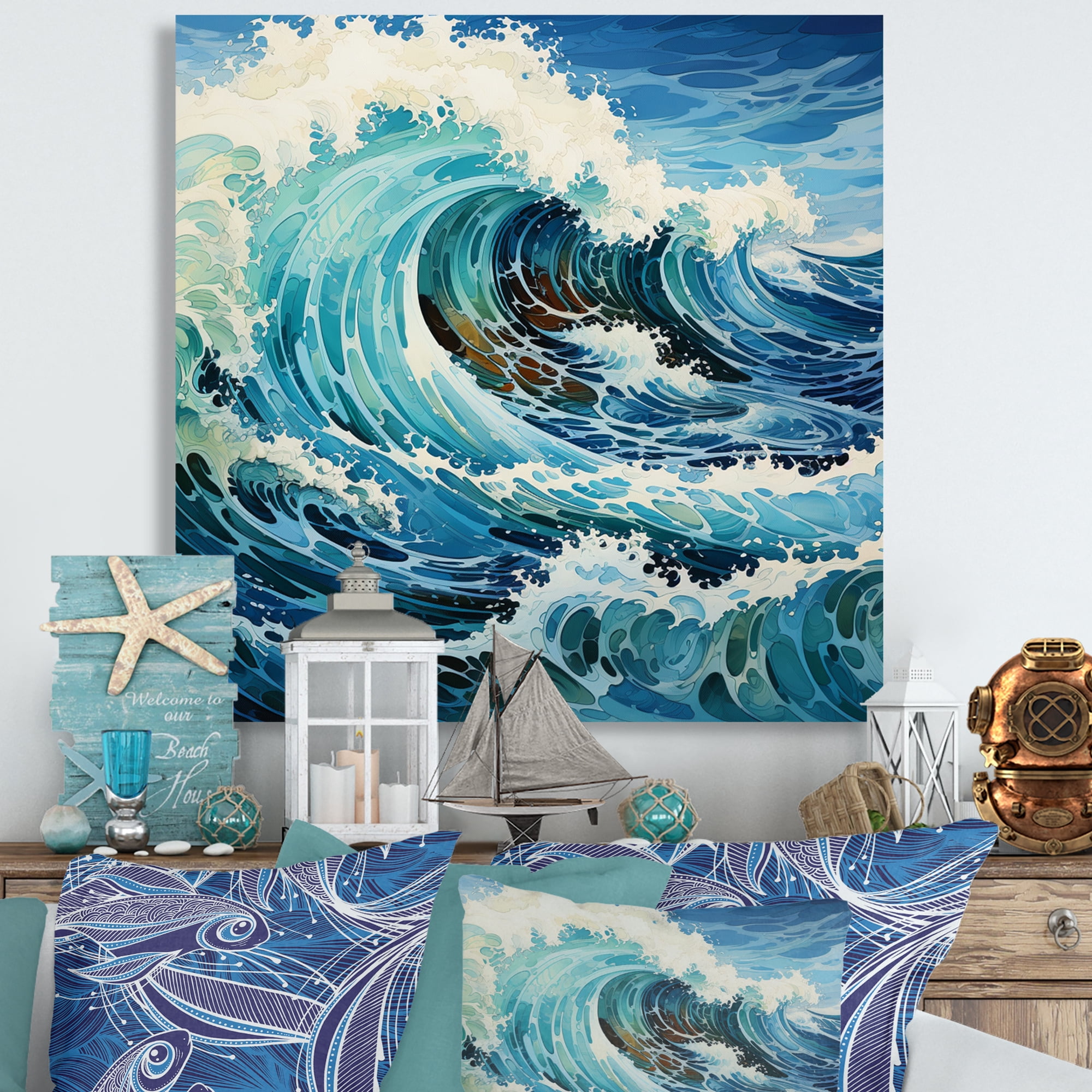 Designart "Of Wonder Coastal waves Waves painting VII" Nautical & Beach ...