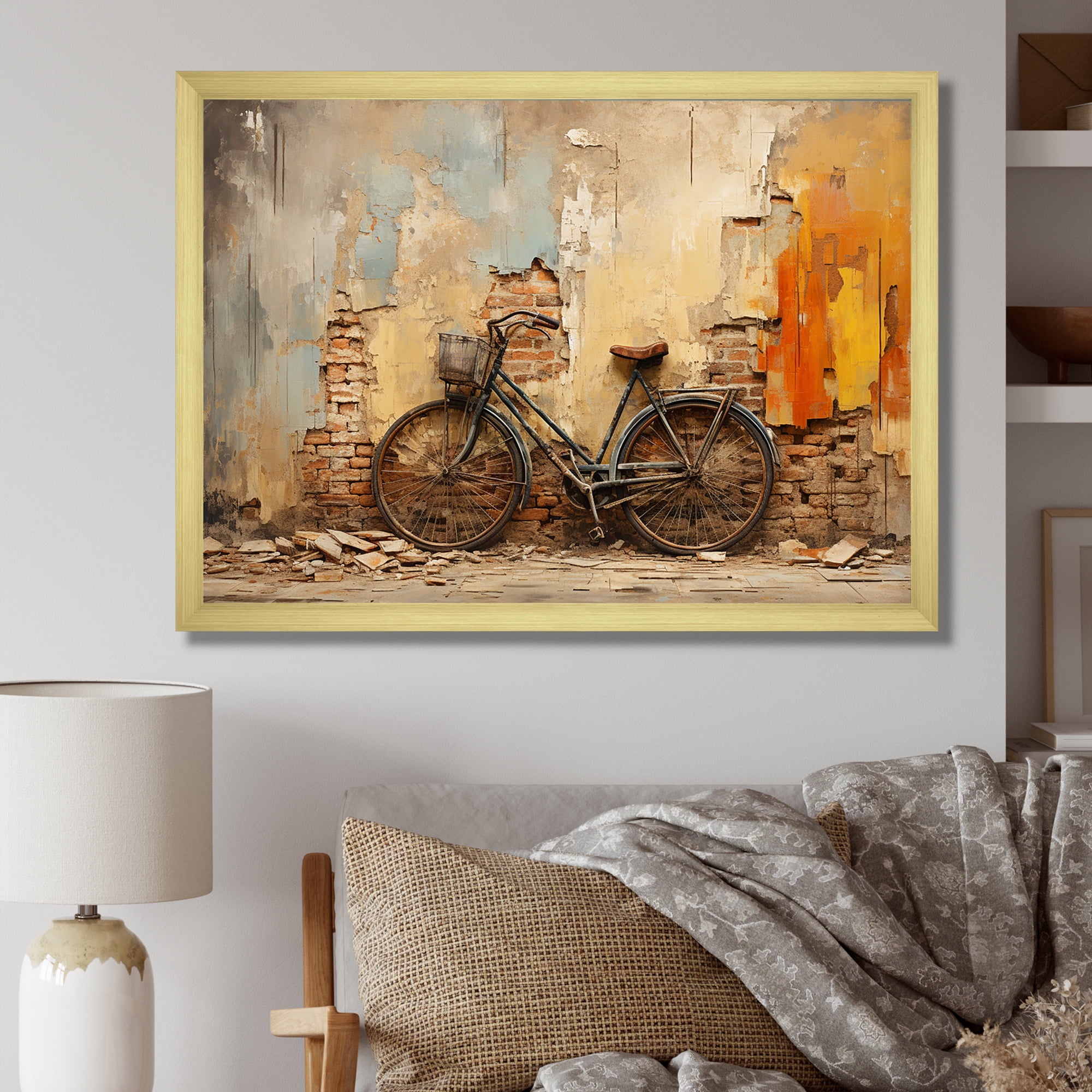 Designart "Old-World Charm Bike Journey" Bicycle Picture Framed Canvas Wall Art - Walmart.com