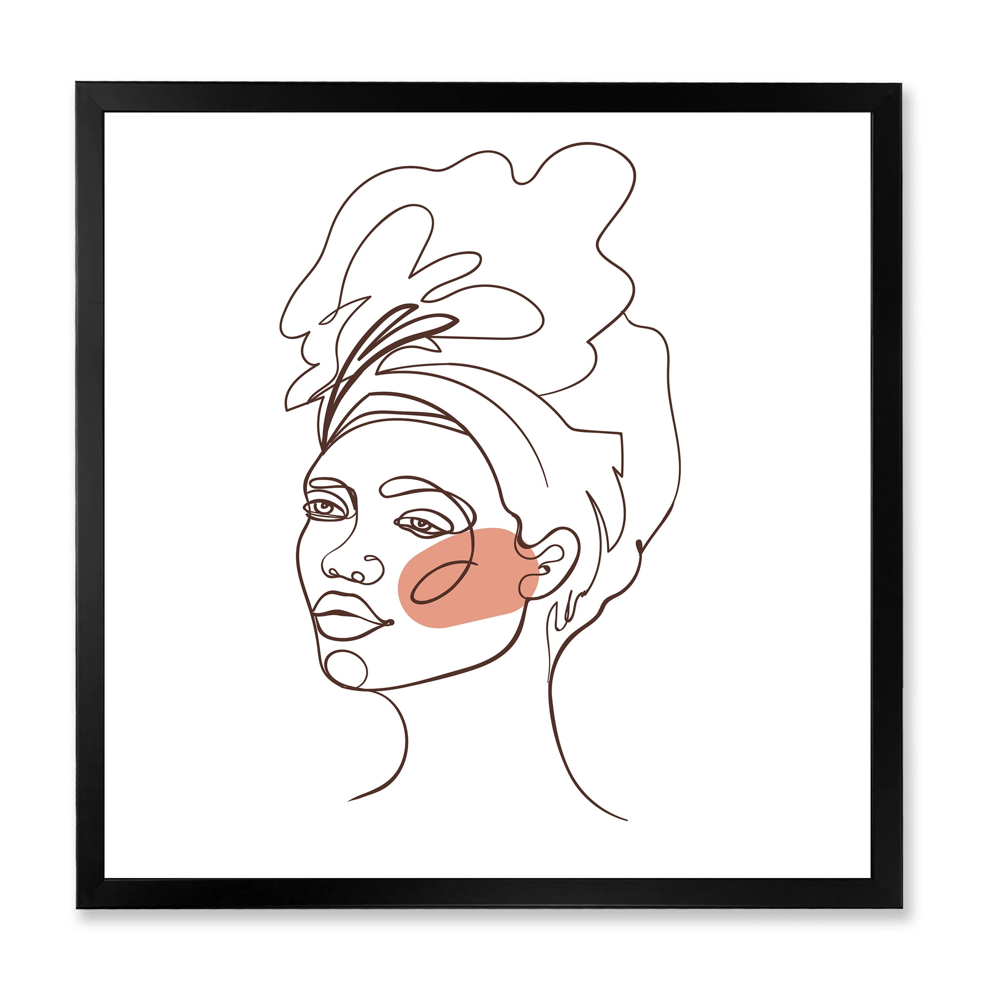 Designart 'One Line Portrait of Afro American Woman III' Modern Framed ...