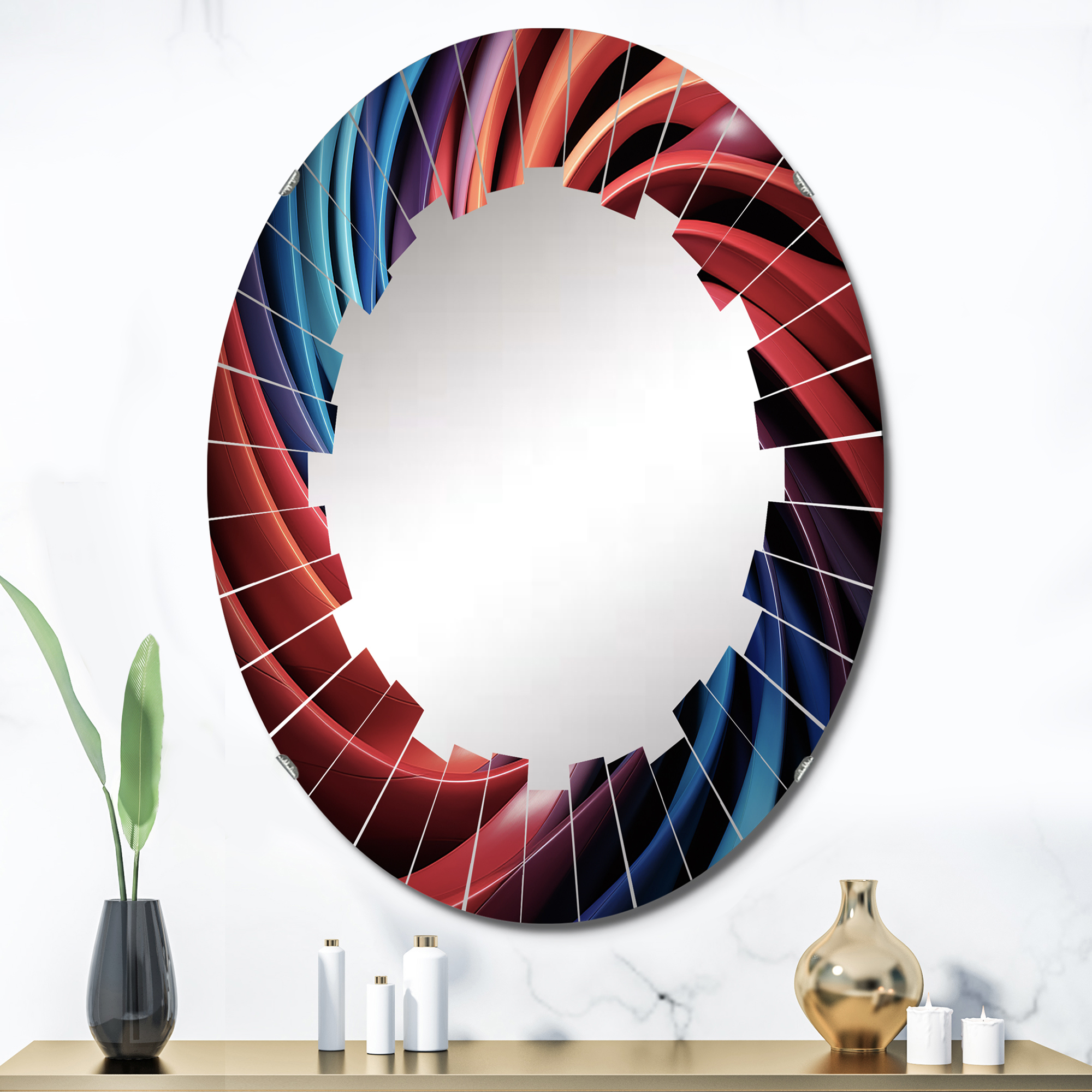 Designart "Op Art VORTEX I" Modern Round Wall Mirror - Abstract Oval ...