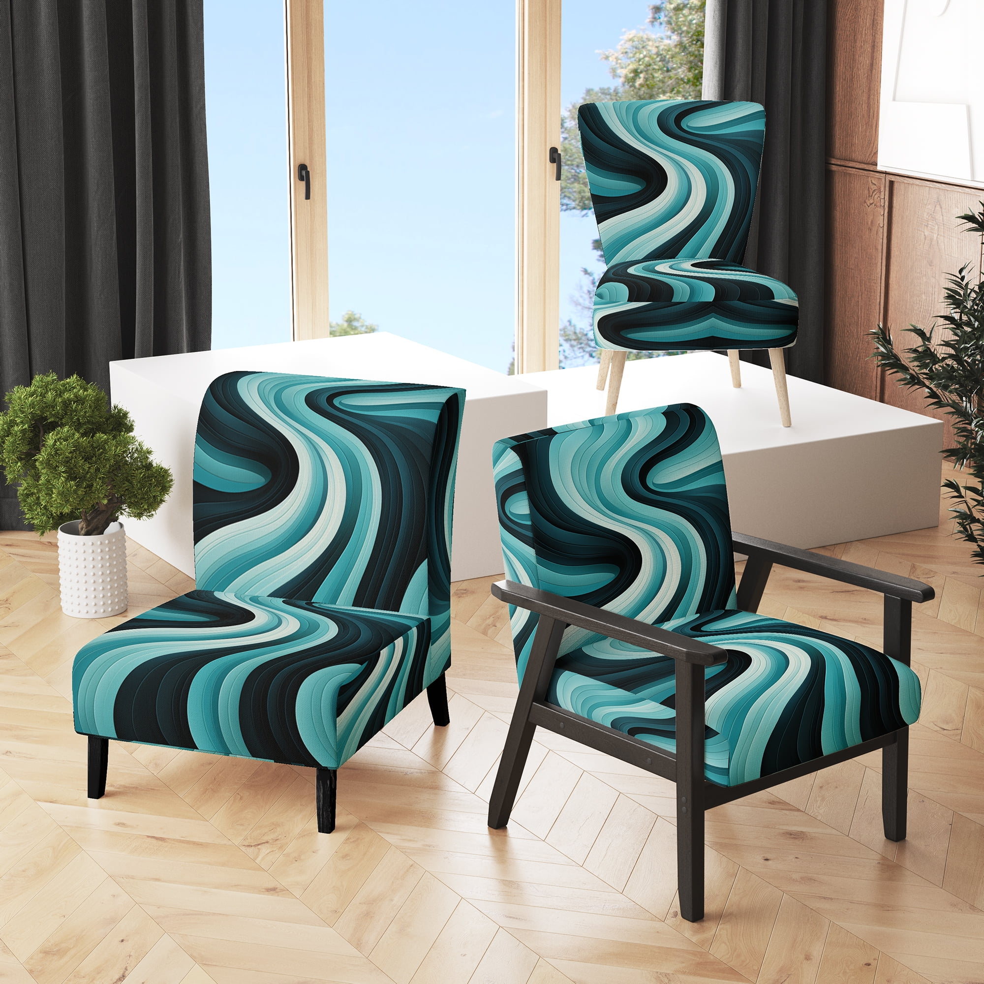 Designart "Opt Art In Turquoise Black" Turquoise Abstract Upholstered ...