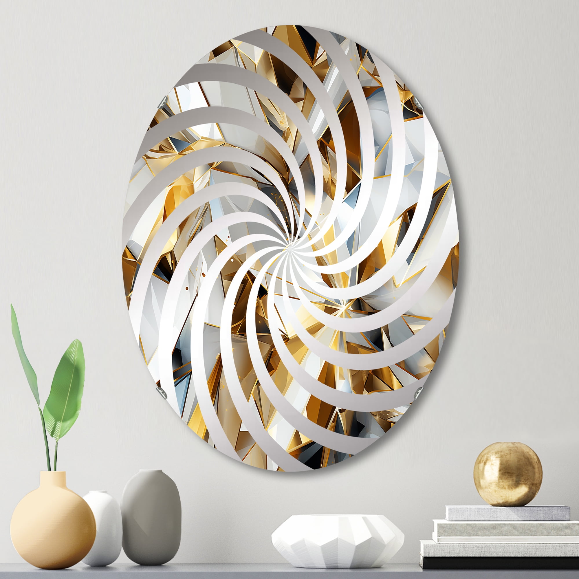 Designart "Opulent Gold and White Marble II" Marble Vortex Round Wall ...