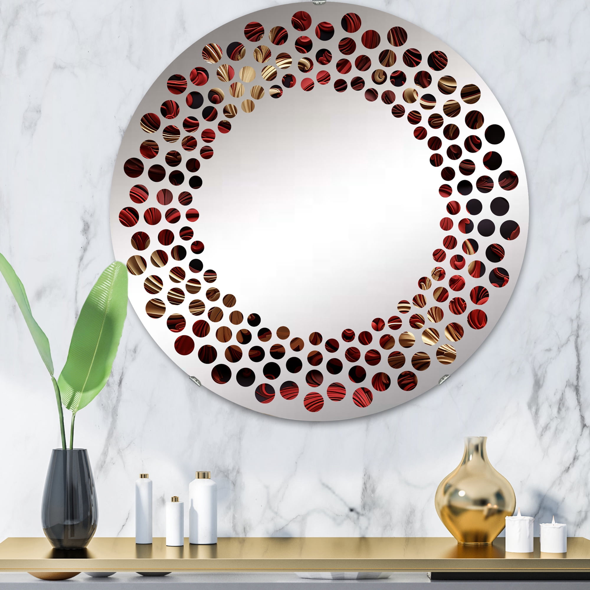 Designart "Opulent Scrolls in Baroque Style" Damask Polka Dot Round ...