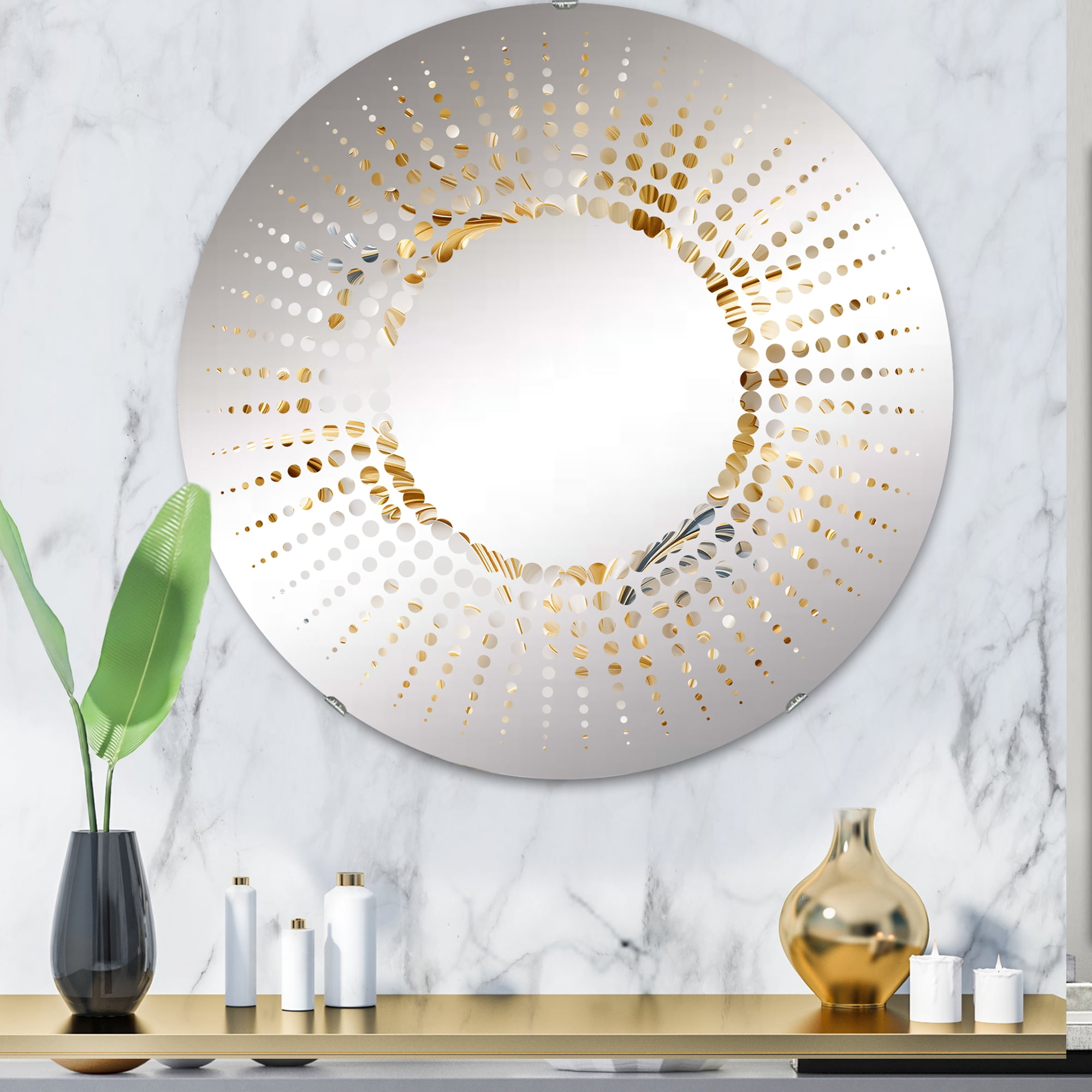 Designart "Opulent White Gold Damask" Damask Starburst Round Wall ...