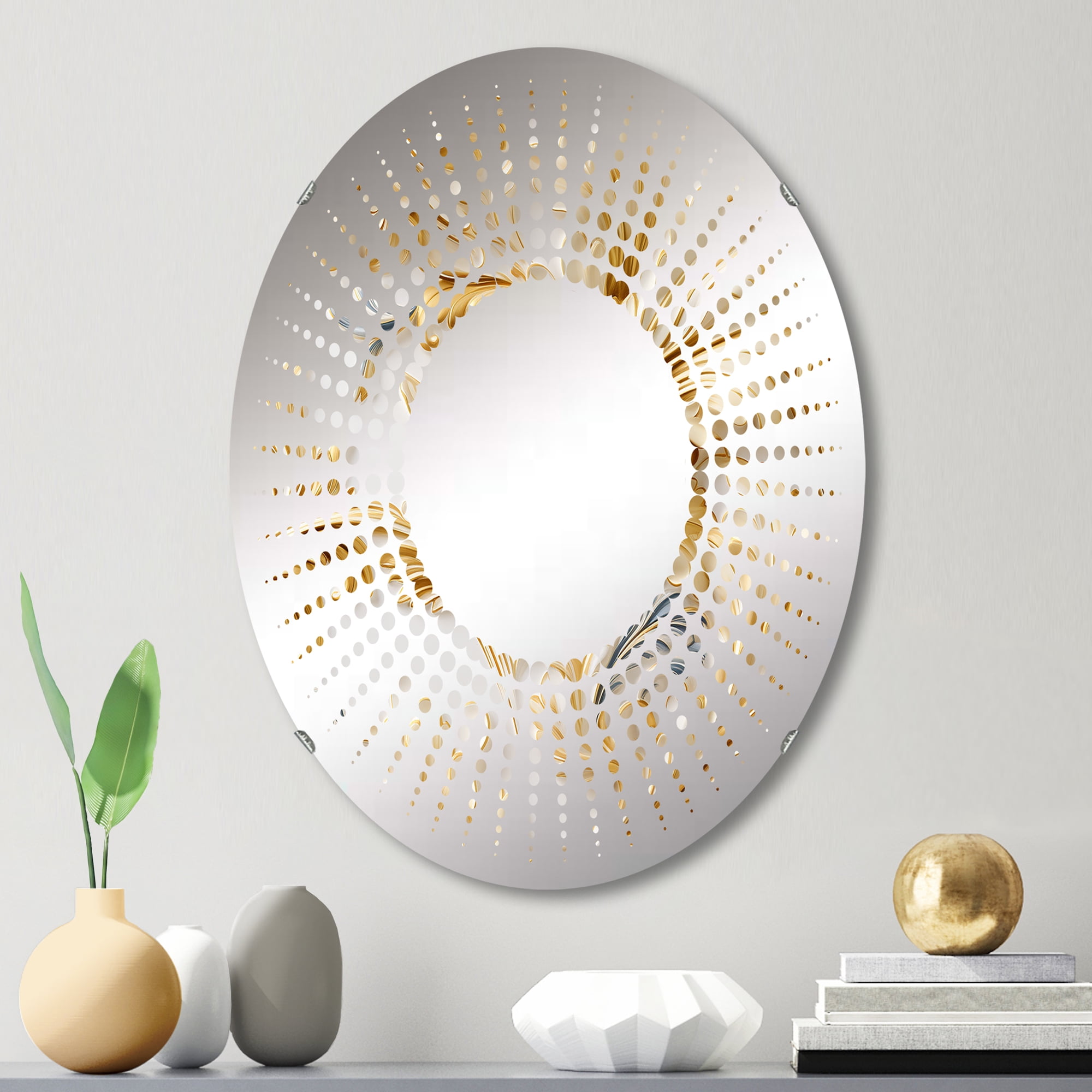 Designart "Opulent White Gold Damask" Damask Starburst Round Wall ...