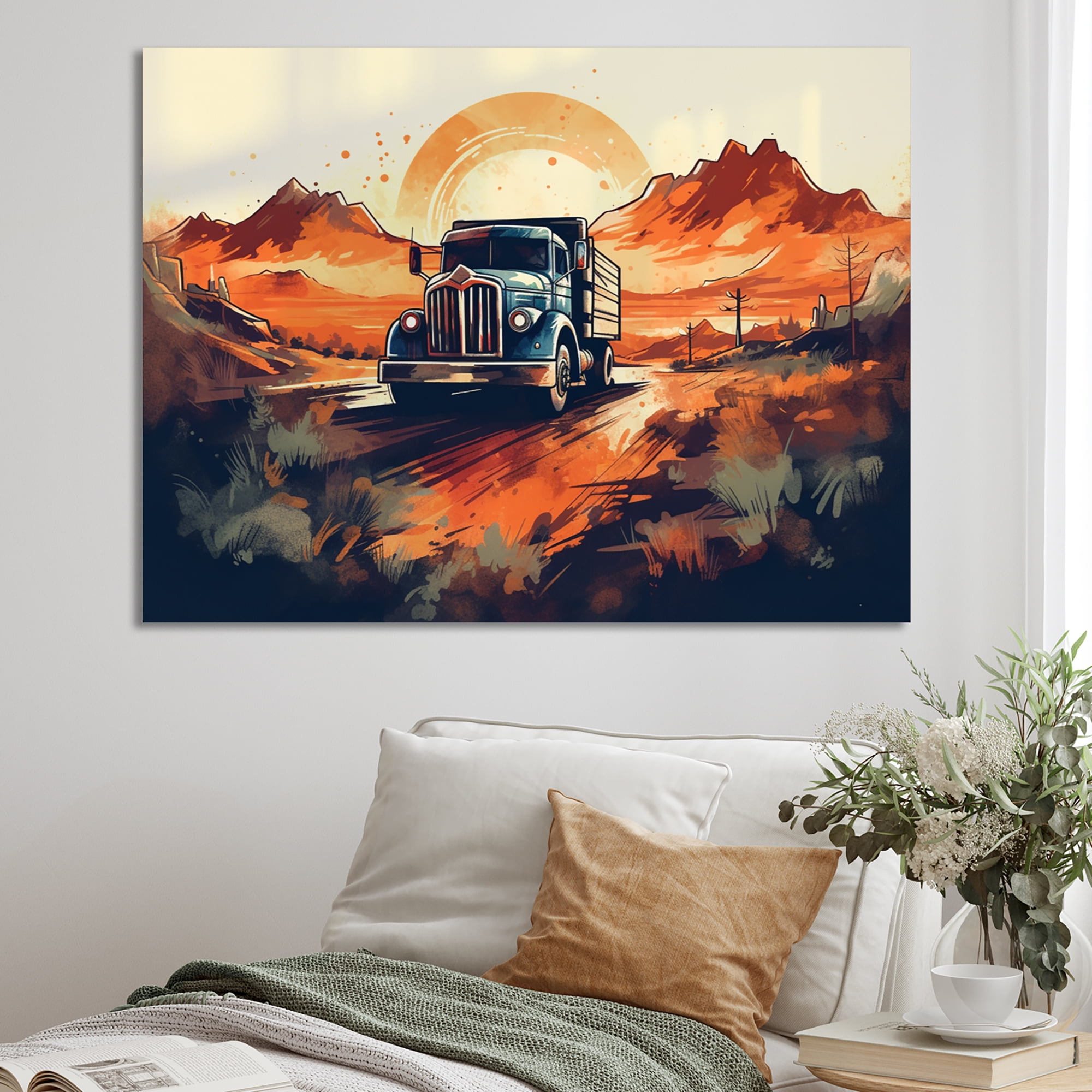 Designart "Orange And Blue Dusty Trails" Cars American Muscle Wall Art ...