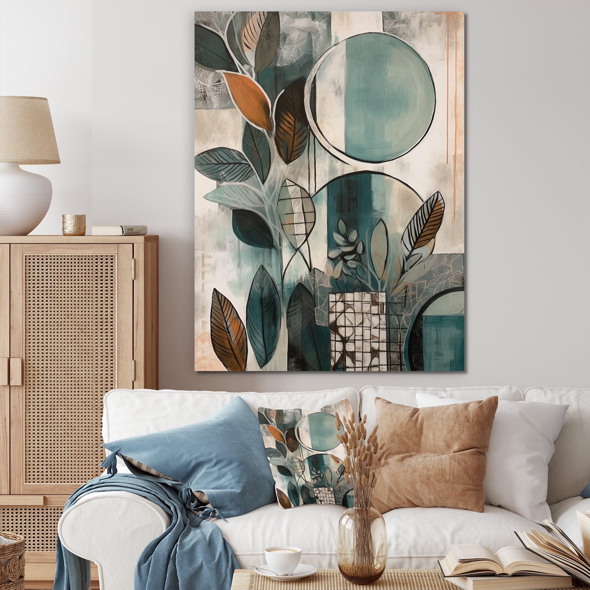 Designart "Orange And Green Abstract Bohemia I" Boho Feather Wall Art ...