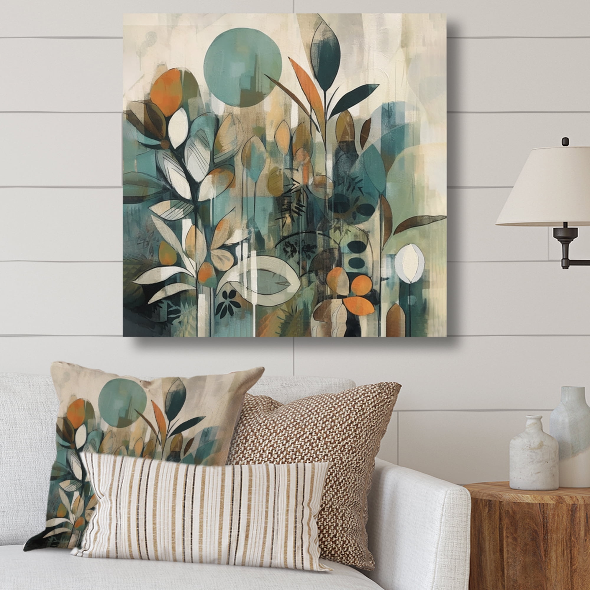 Designart "Orange And Green Abstract Bohemia III" Boho Feather Wall ...