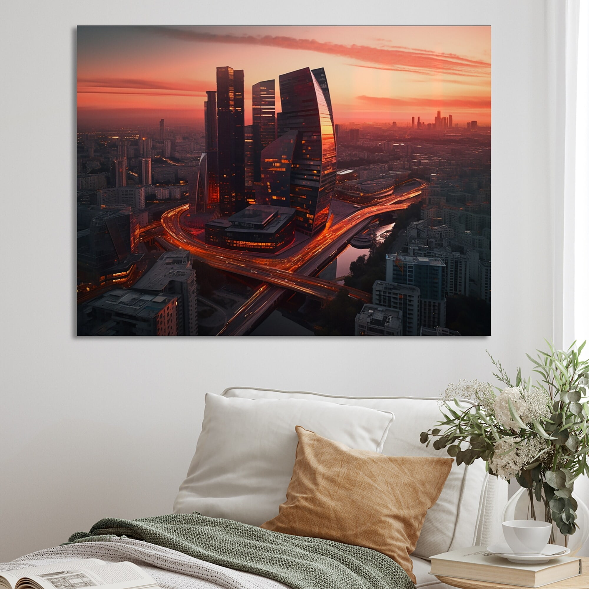 Designart "Orange And Pink Architectural Marvels I" City Art Deco Wall ...