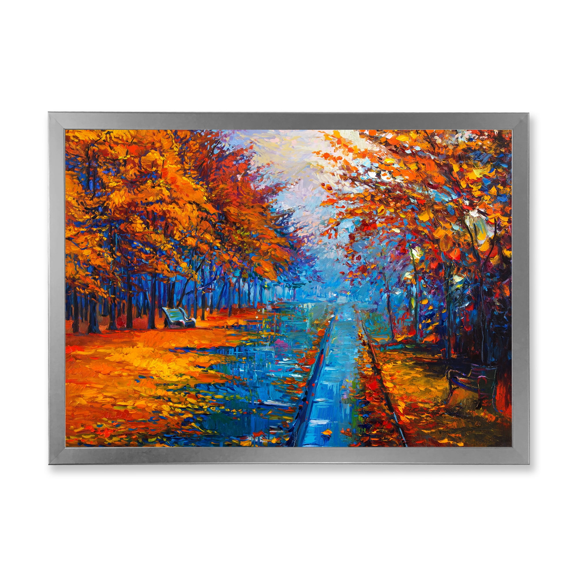 Designart 'Orange Autumn Landscape With Little Road II' Traditional ...