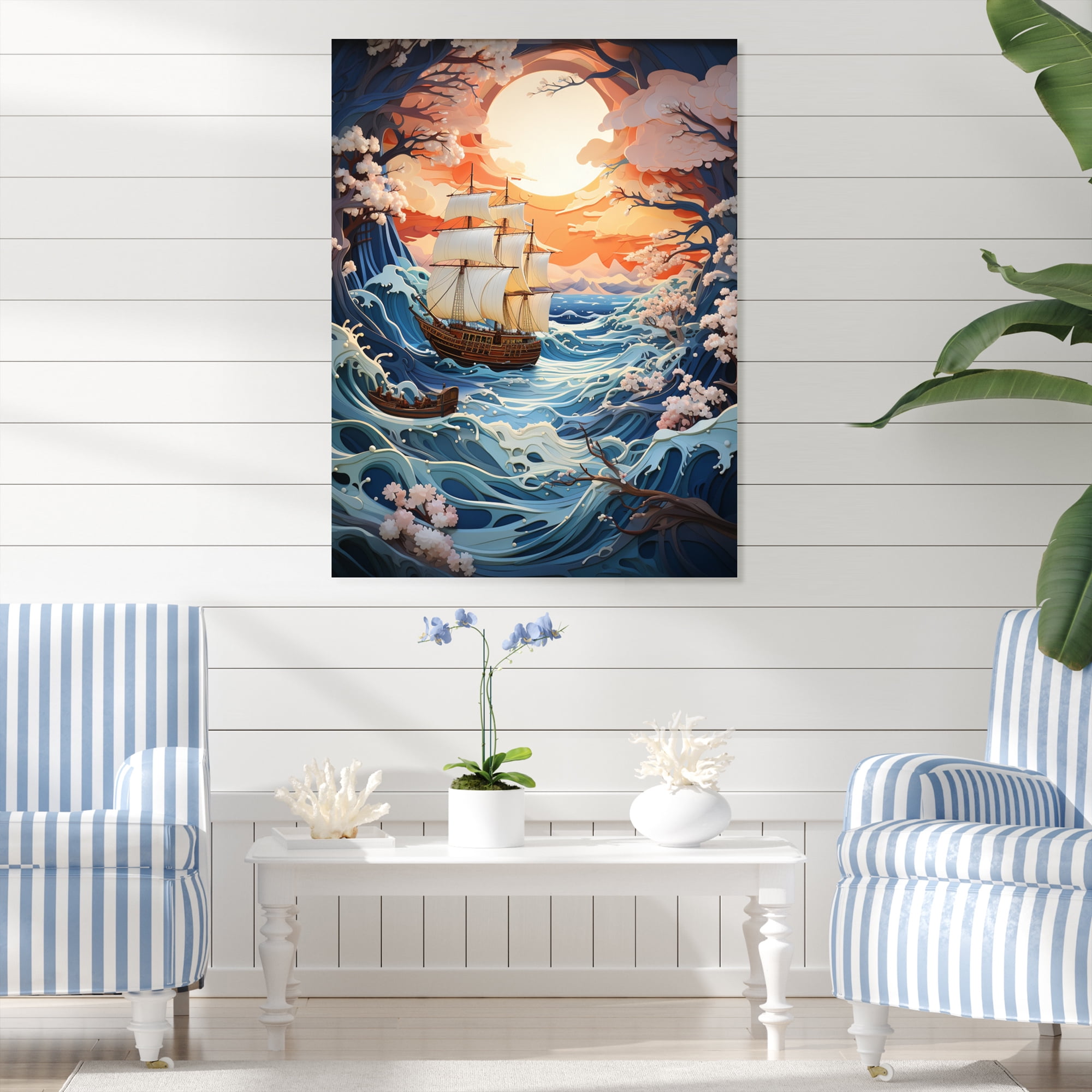 Designart "Orange Blue Iceberg Arctic Majesty Papercut II" Nautical ...