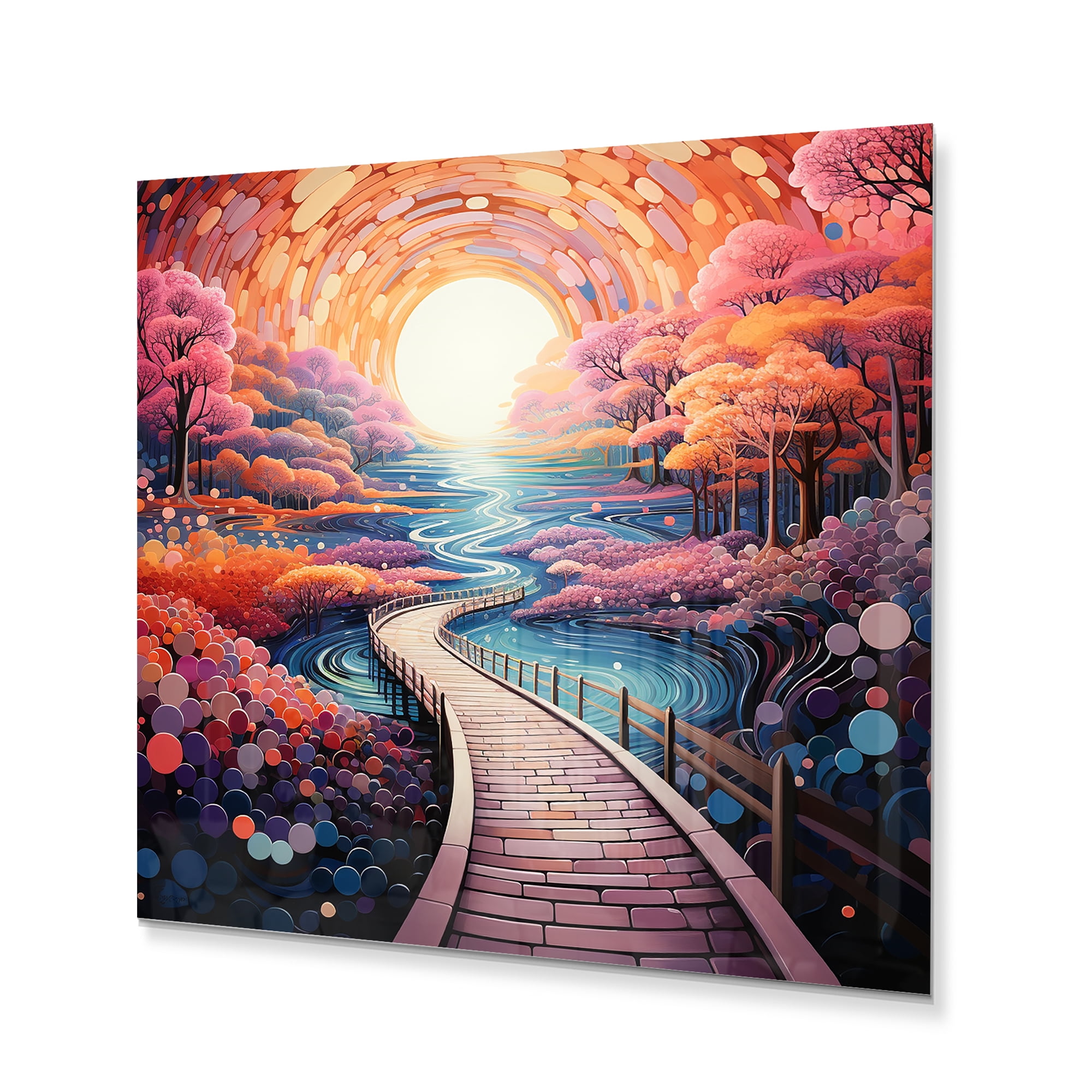 Designart "Orange Bridge Dreamy Passage painting" Pointillism Metal ...