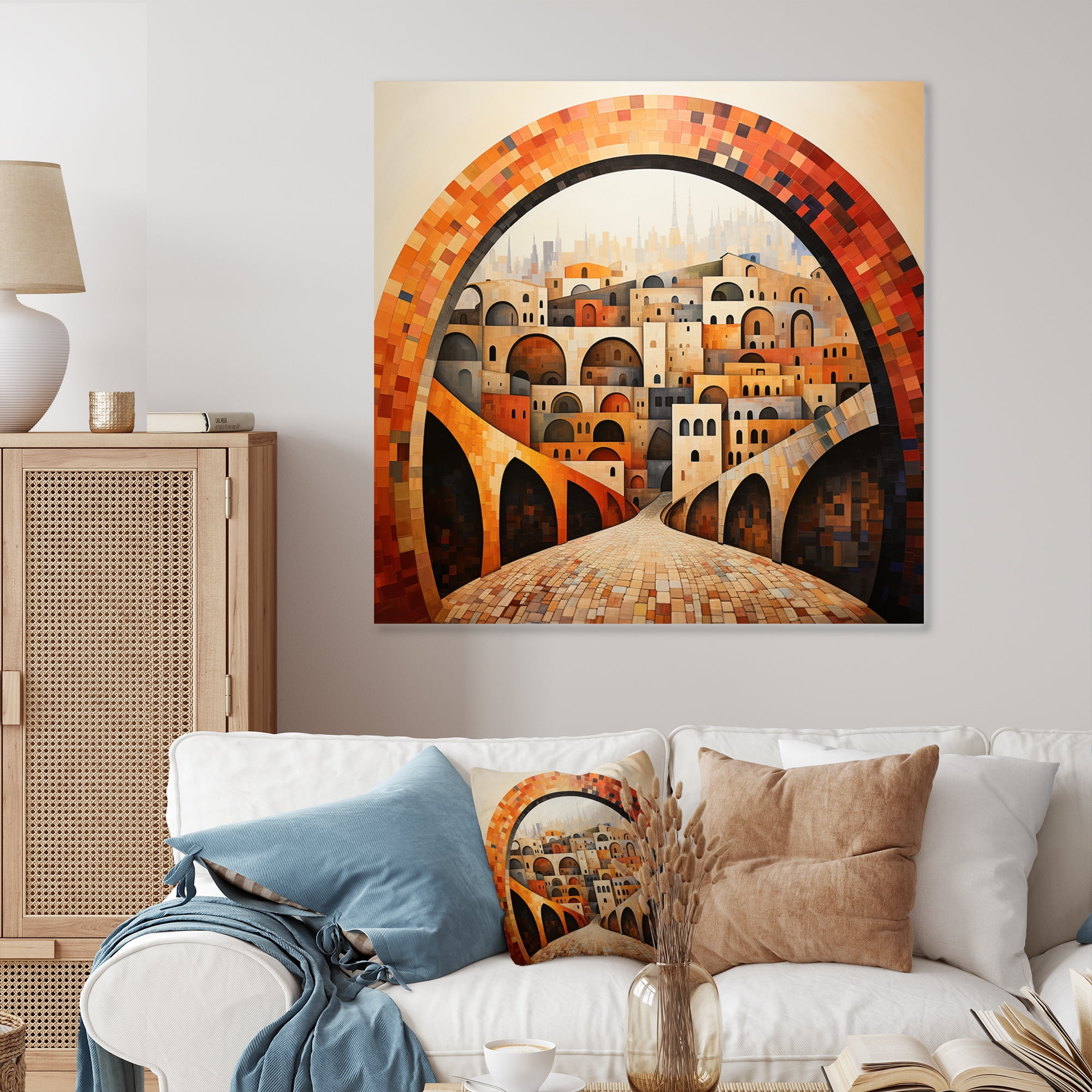 Designart "Orange Bridge Dynamic Archways Painting II" Pointillism ...