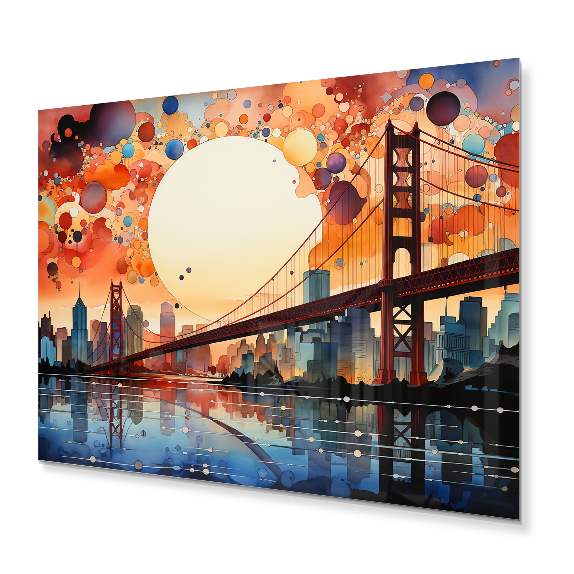 Designart "Orange Bridge Gateway Painting I" Architecture Metal Wall ...