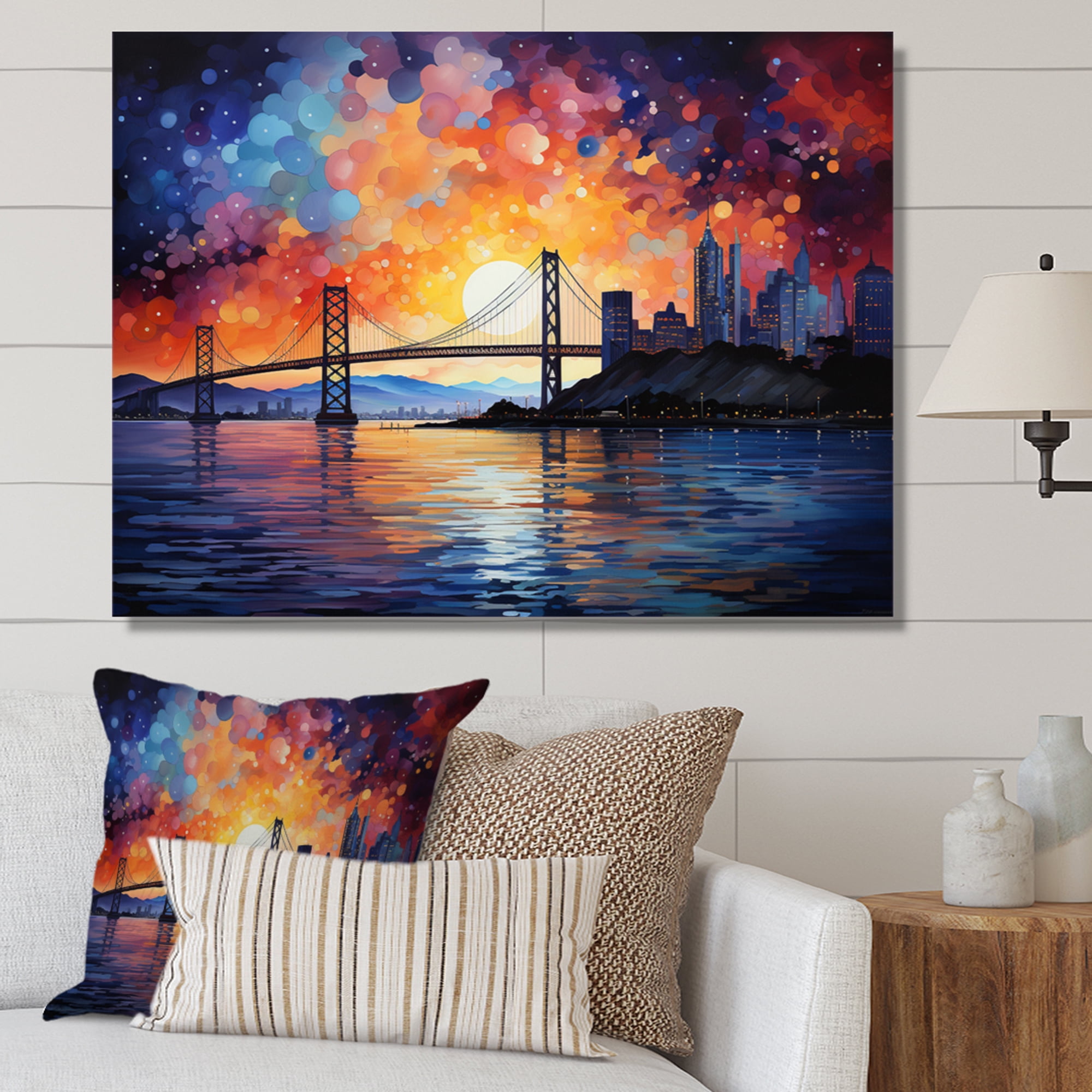 Designart "Orange Bridge Gateway Painting II" Architecture Canvas Art ...