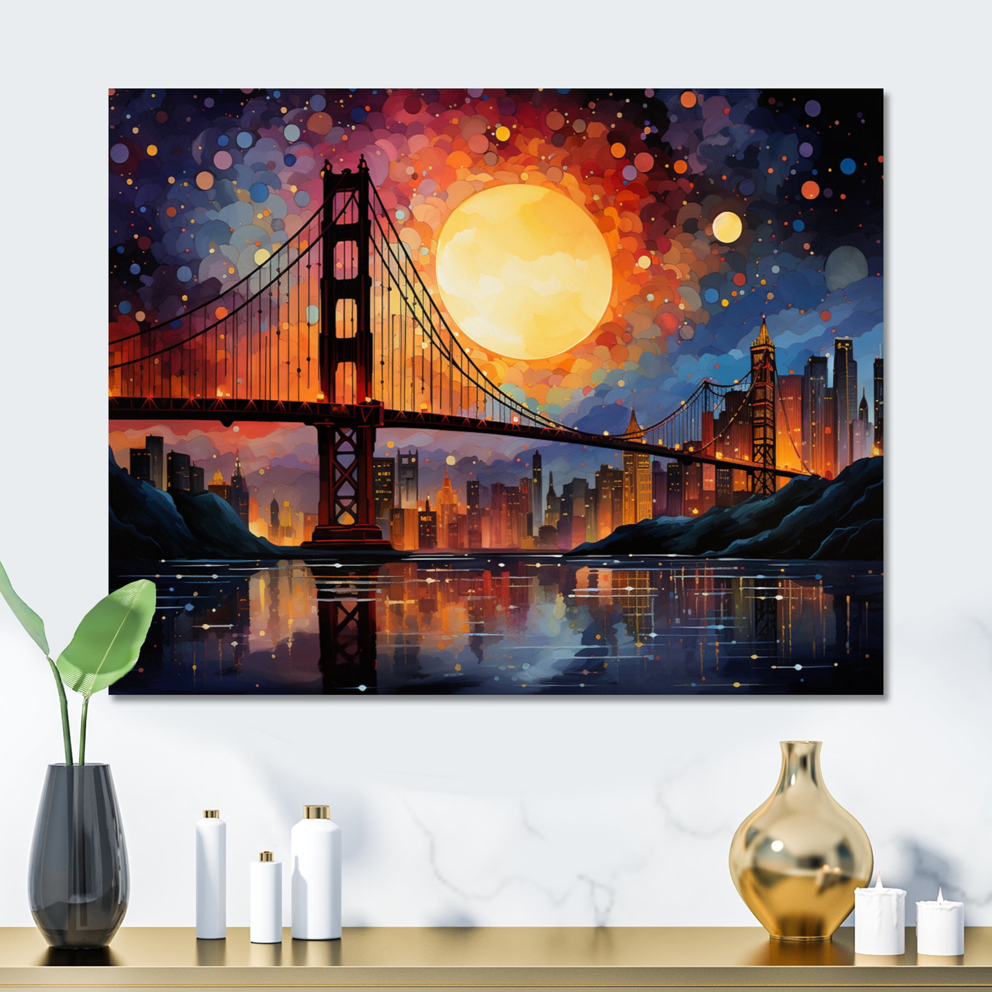Designart "Orange Bridge Gateway Painting III" Architecture Metal Wall ...