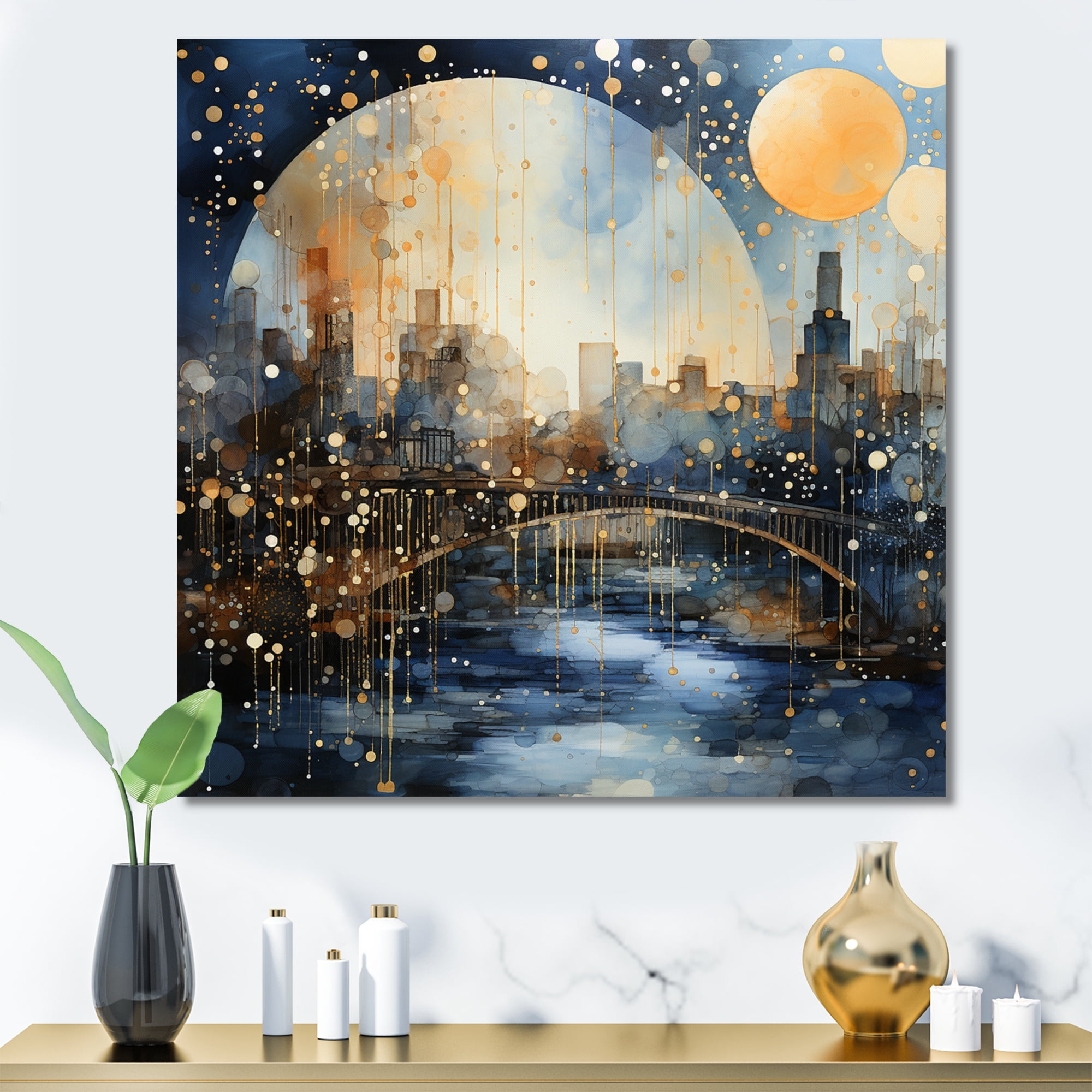 Designart "Orange Bridge delicate Overpass Pointillism" Pointillism ...
