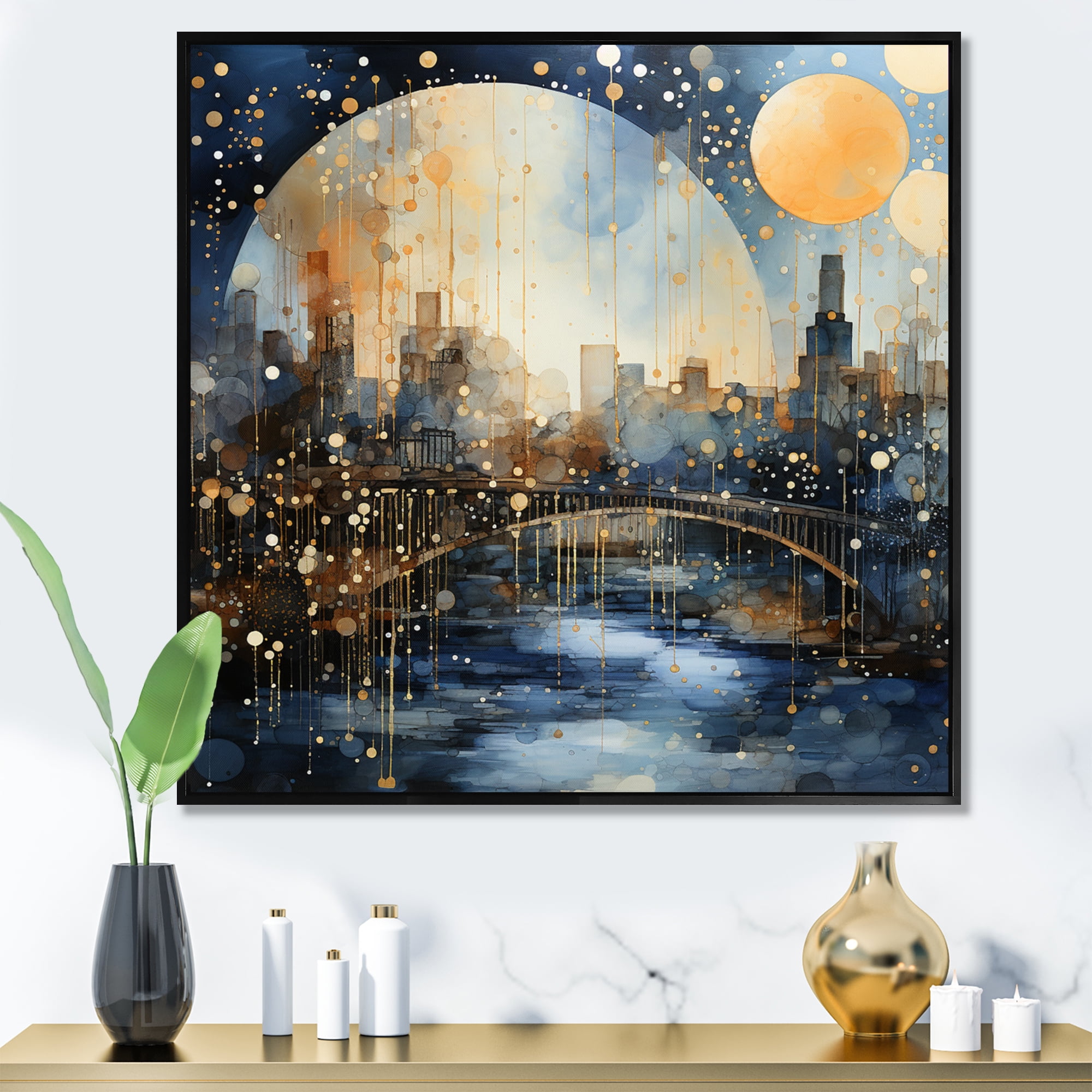 Designart "Orange Bridge delicate Overpass Pointillism" Pointillism ...