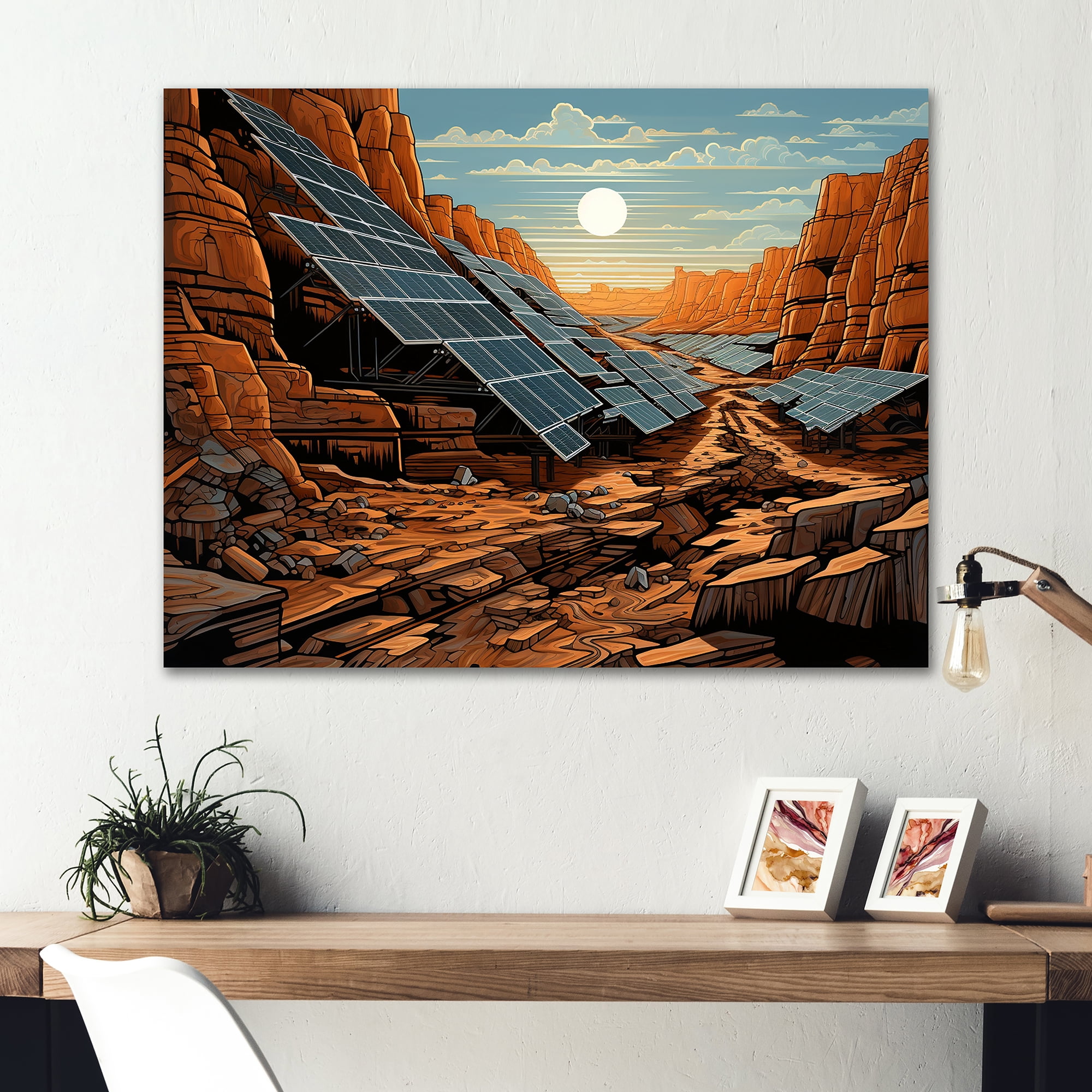 Designart "Orange Desert solar panels field In Orange and Brown"Solar ...