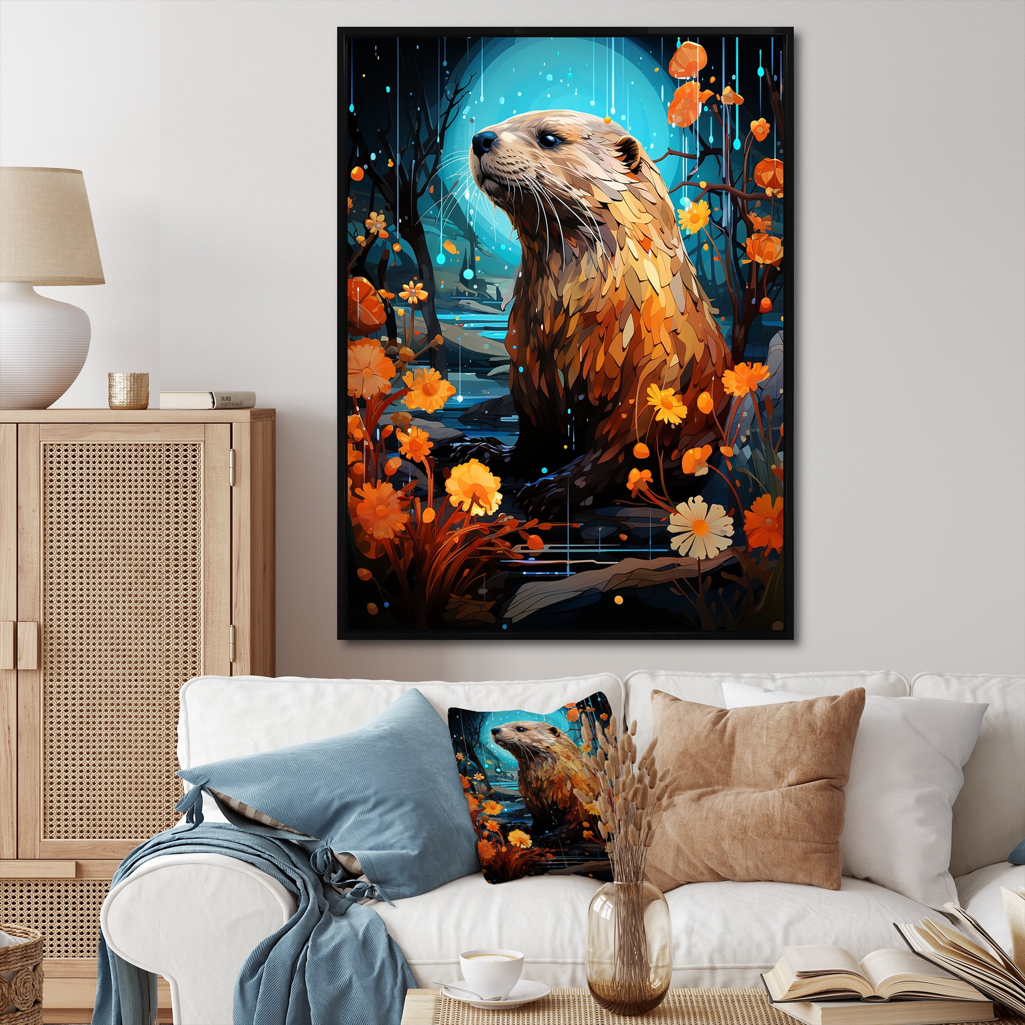 Designart "Orange Futuristic Beaver Builder I" Animals Framed Wall Art ...