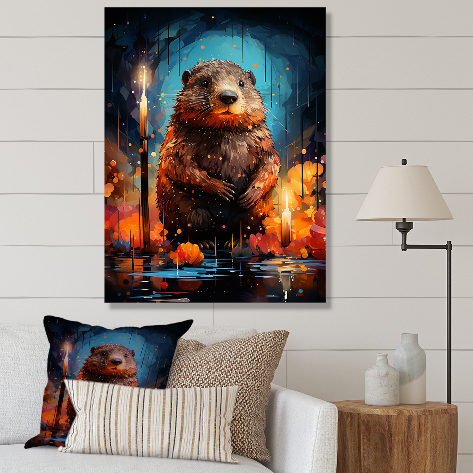 Designart "Orange Futuristic Beaver Builder II" Animals Canvas Wall Art ...