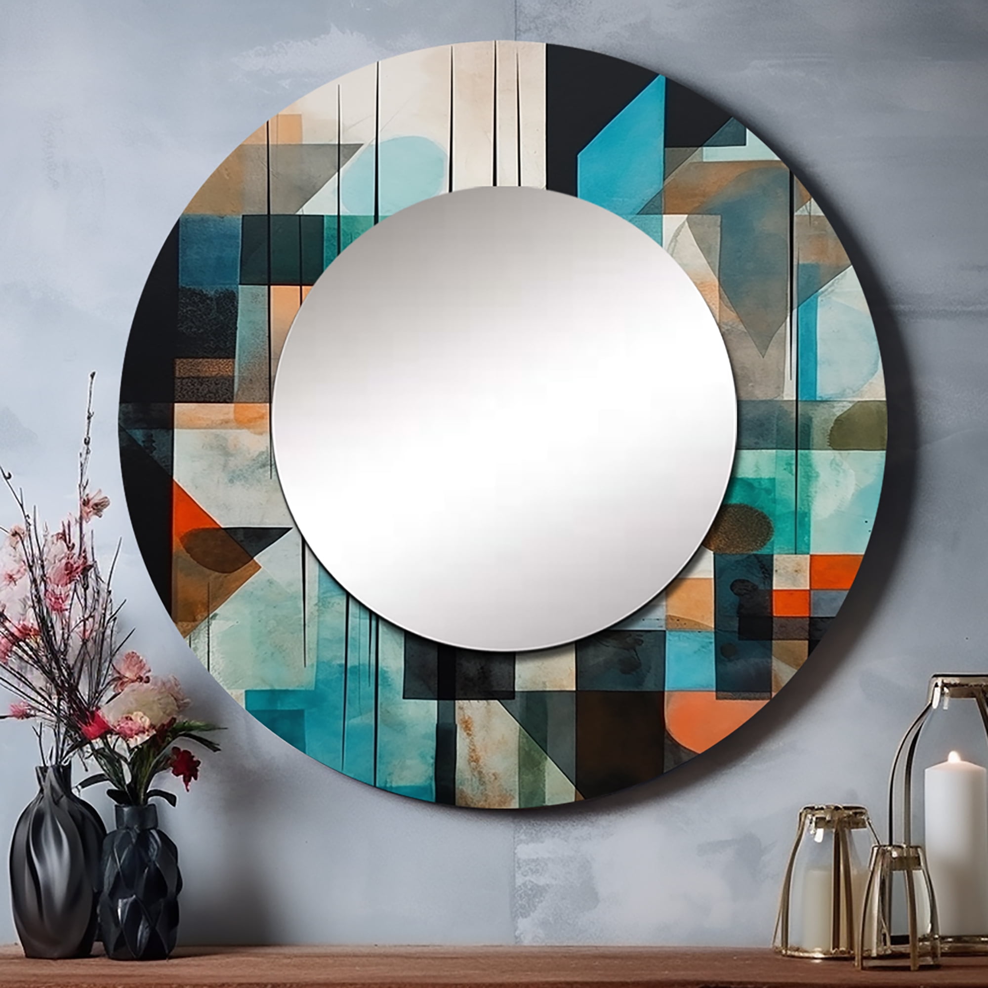 Designart "Orange Geometric Odyssey I" Modern Geometric Orange Large ...